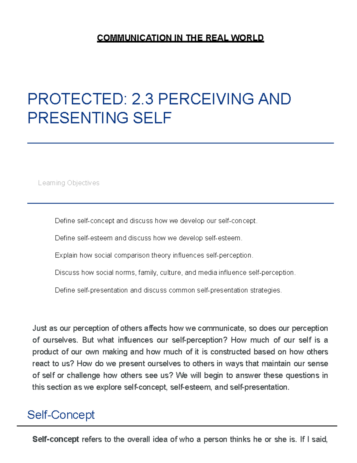 2.3 Perceiving and Presenting Self – Communication in the Real World ...
