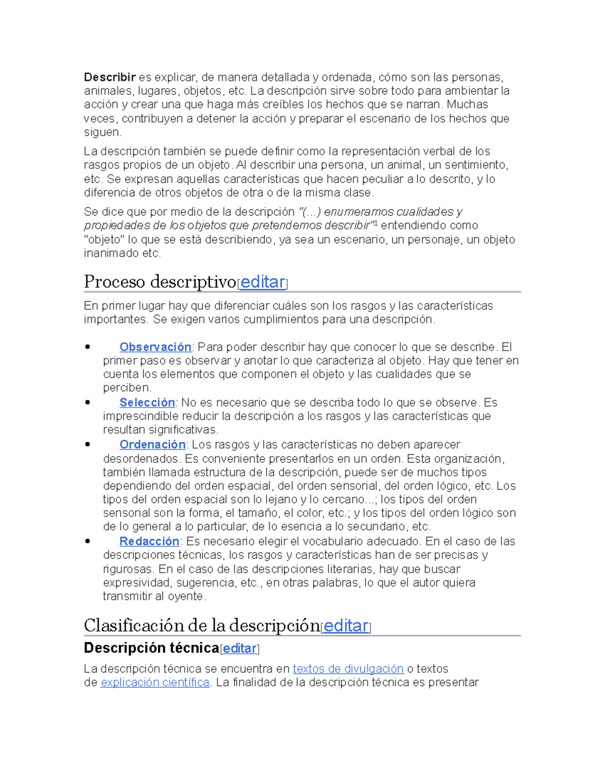 4 - Describir es explicar, de manera detallada y ordenada, cómo son las ...