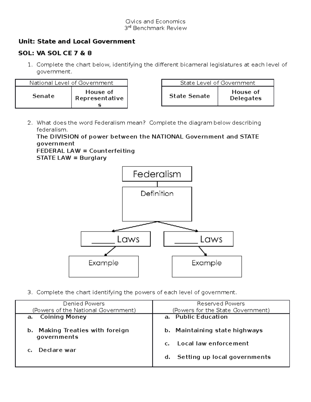 Benchmark 3 CE 7 8 Complete - Civics and Economics 3 rd Benchmark ...