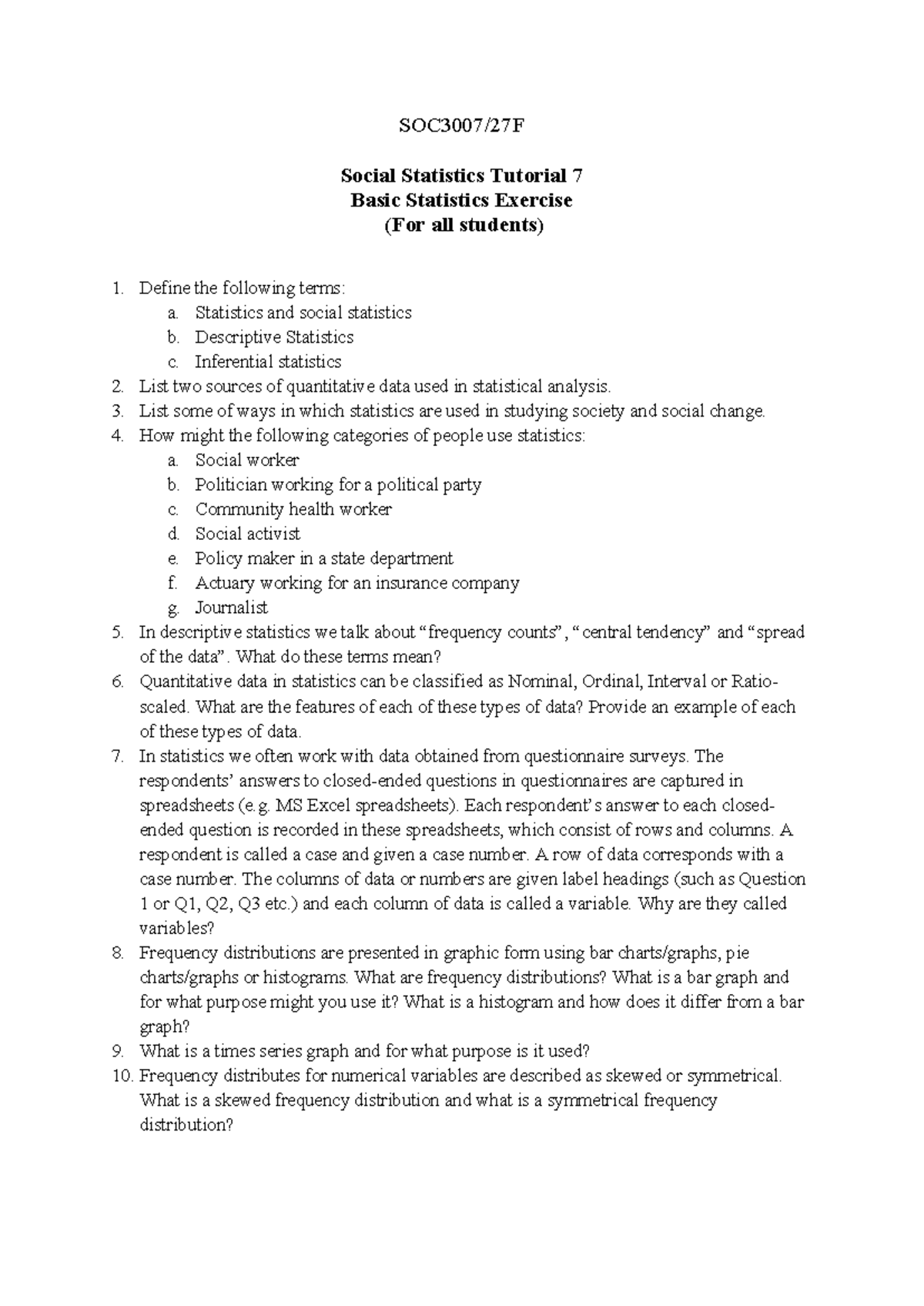 Social Statistics Tut 7 for all students - SOC3007/27F Social ...