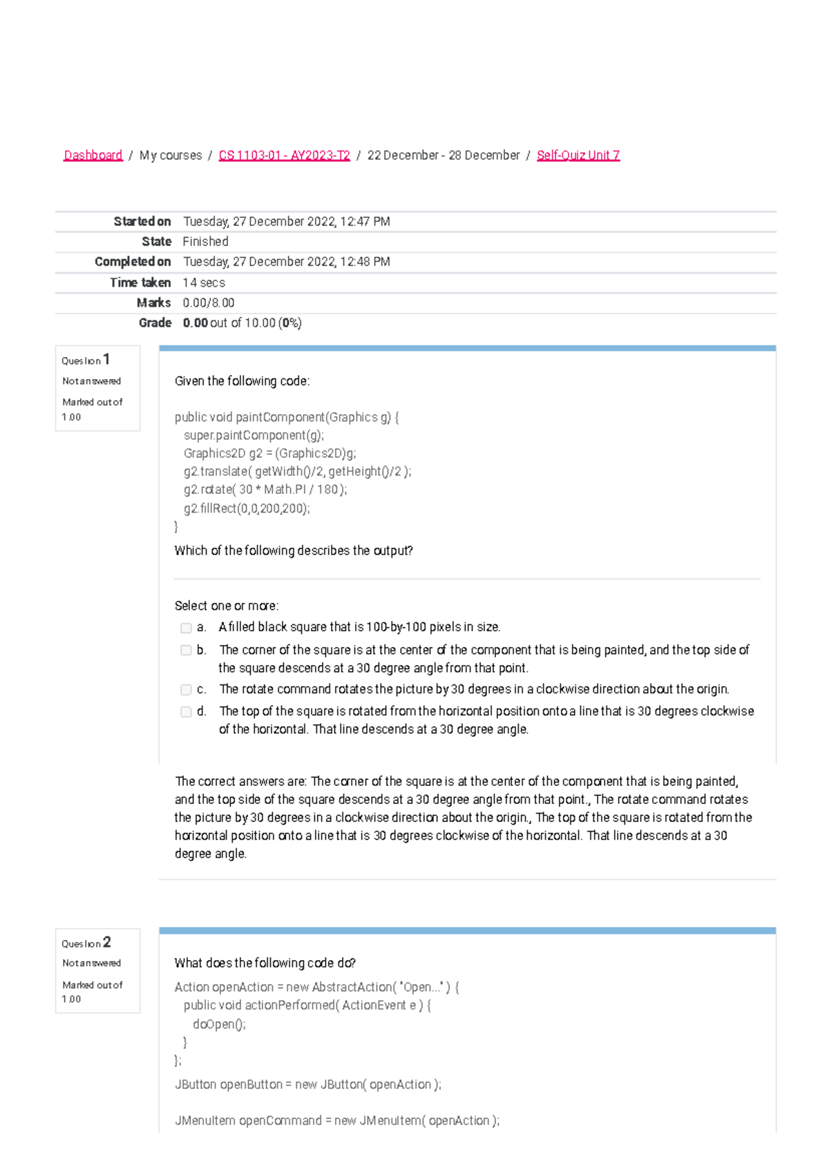 Self-Quiz Unit 7 Attempt review - Question 1 Not answered Marked out of ...