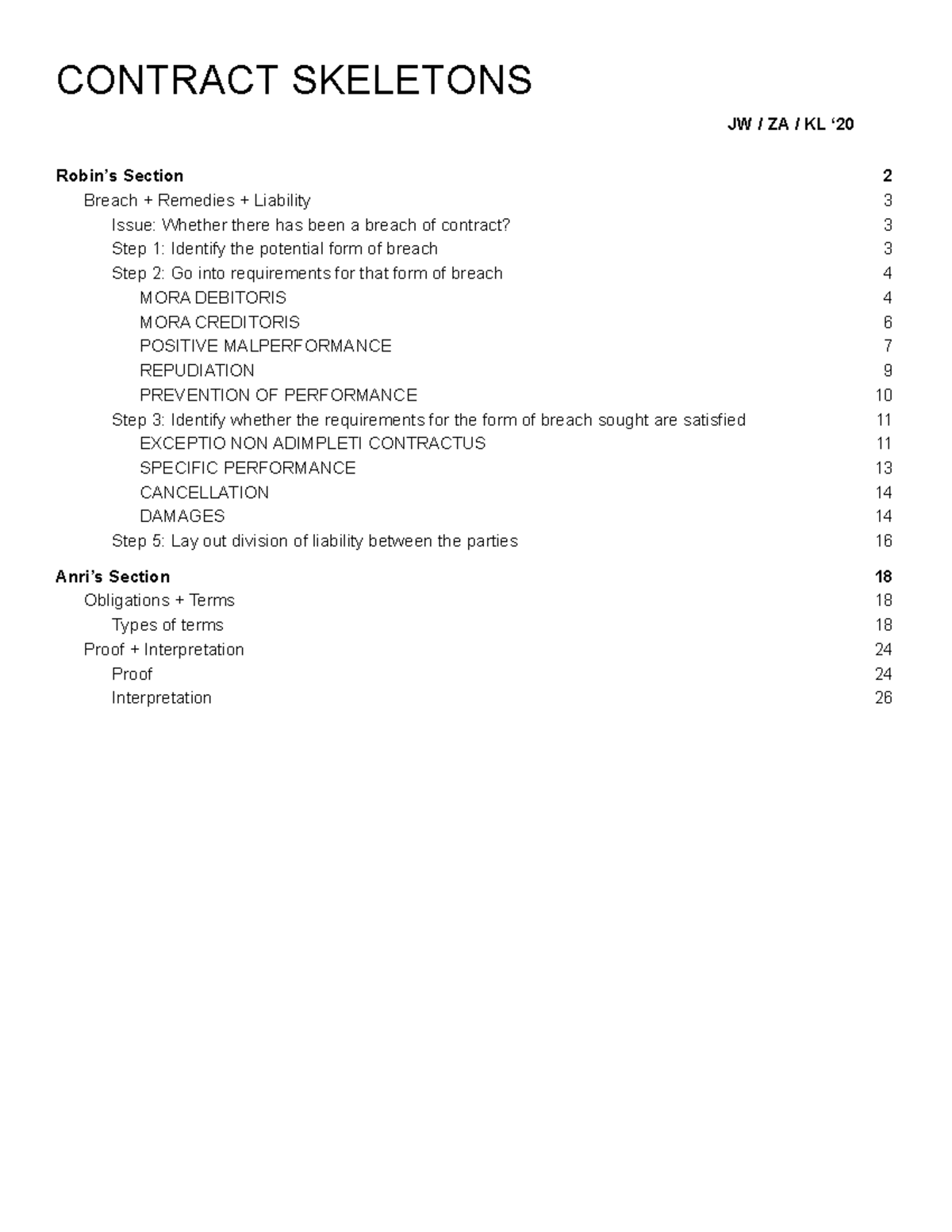 Contract Skeletons (003) - CONTRACT SKELETONS - JW / ZA / KL ‘ Robin’s ...