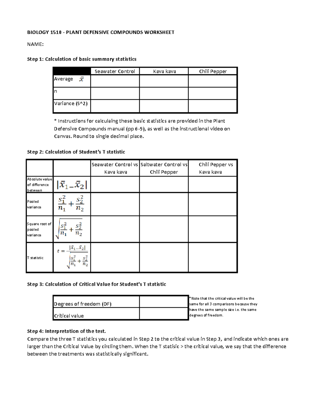 BIOL 1510 Plant Defenses stats worksheet W2024 - BIOLOGY 1510 - PLANT ...