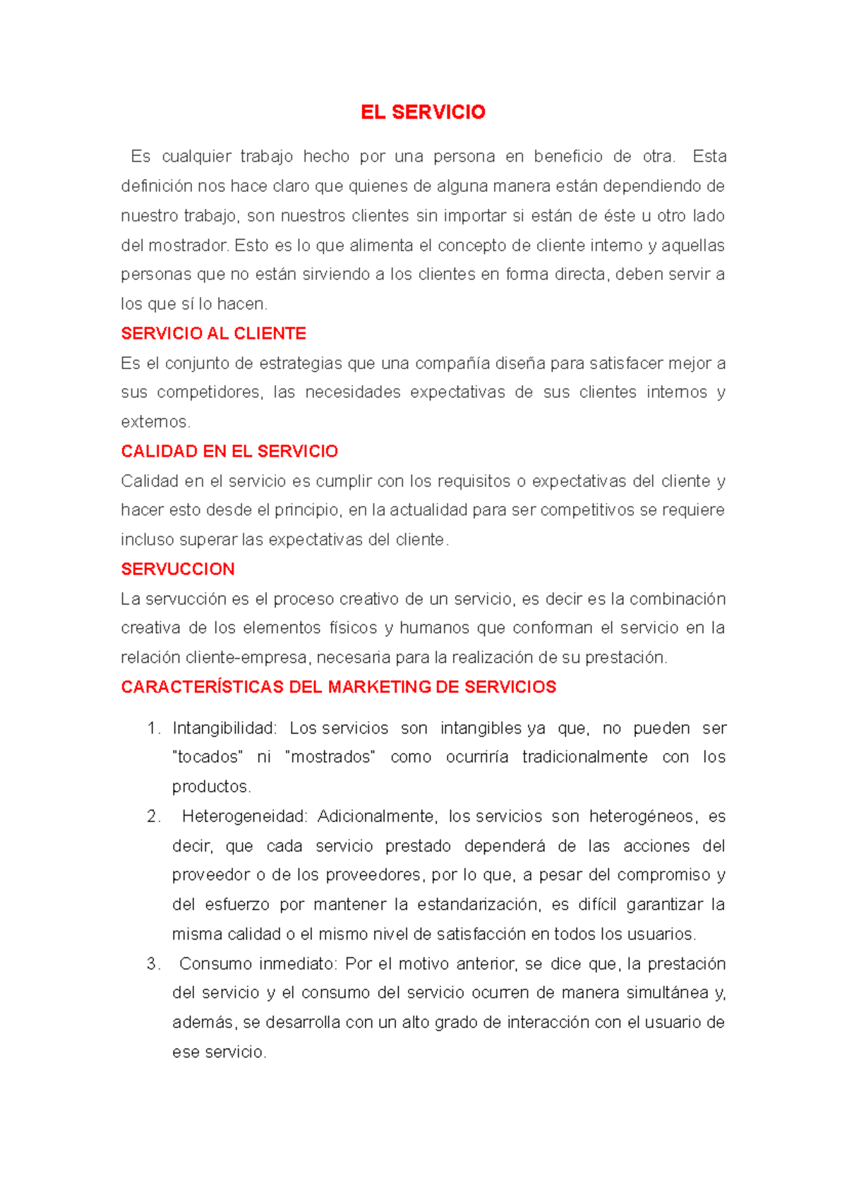 EL Servicio - Marketing Mix - EL SERVICIO Es cualquier trabajo hecho ...