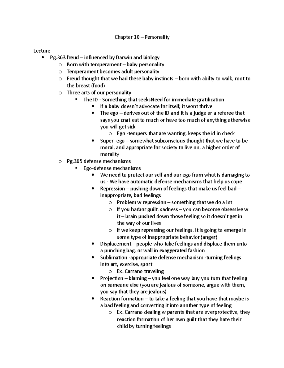 Chapter 10 - Personality - Chapter 10 – Personality Lecture Pg freud ...