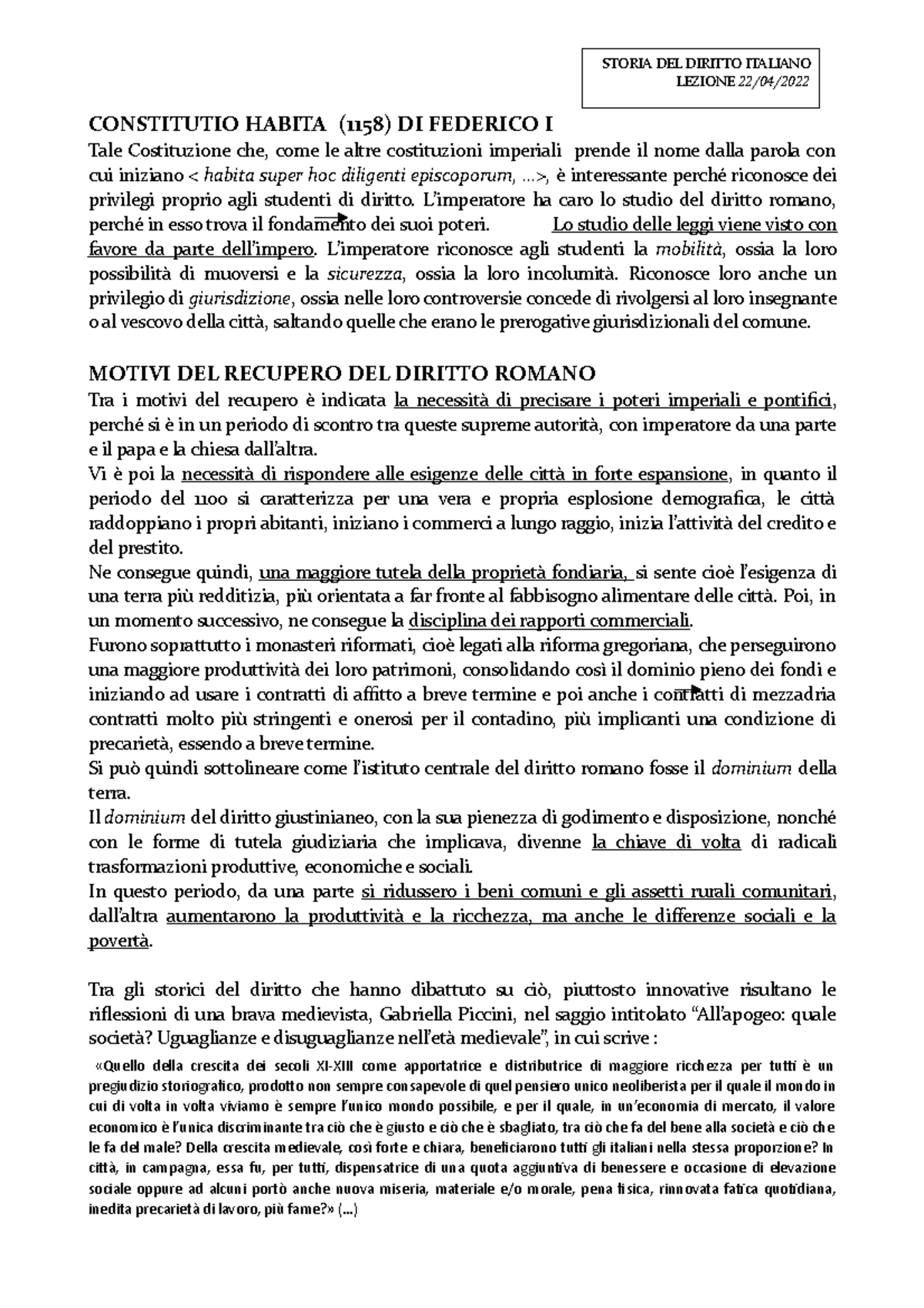 Storia DEL D. Italiano 22 - CONSTITUTIO HABITA (1158) DI FEDERICO I ...