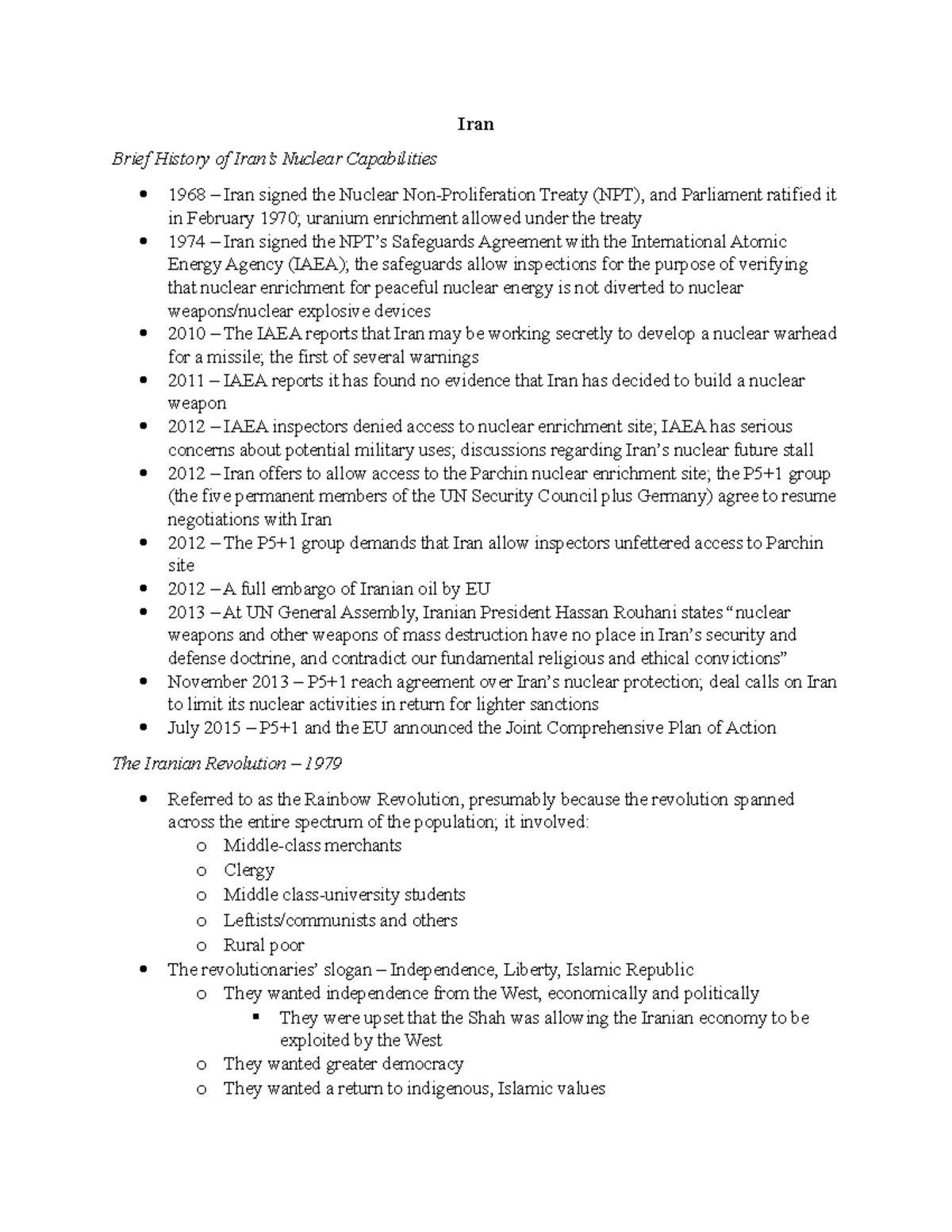 Lecture 5 - Iran - Clark - Iran Brief History of Nuclear Capabilities ...