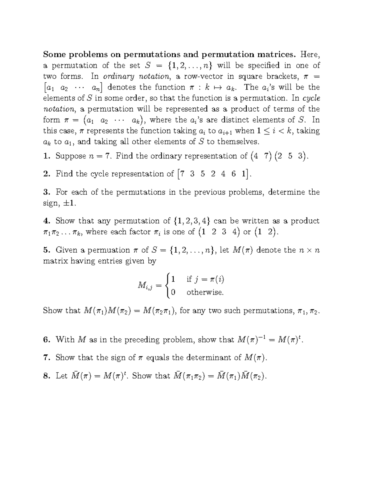 Seminar Assignments - Hw - Perms Permuations And Permuation Matrices ...