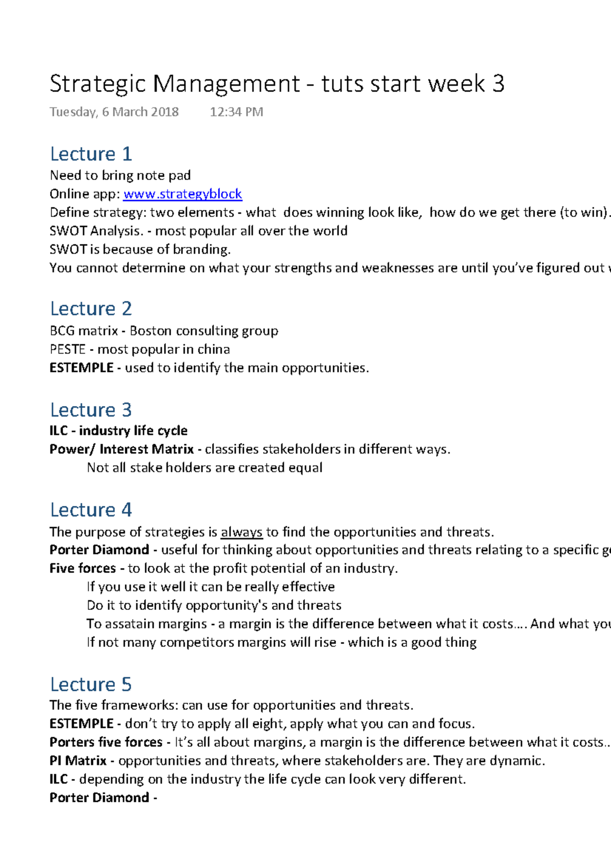Strategic Management - Warning: TT: undefined function: 32 Lecture 1 Need to bring note pad ...