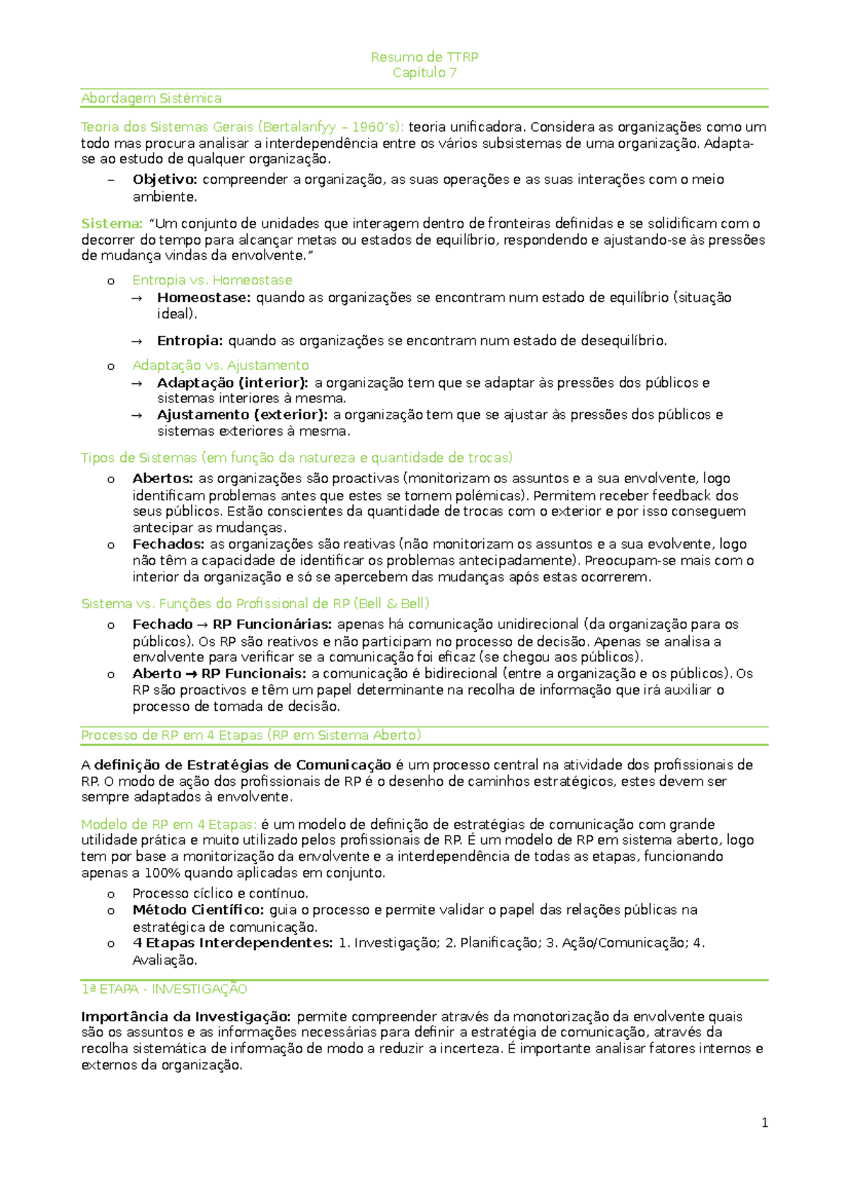 Resumo TTRP - cap. 7 - Tópicos: - Abordagem Sistémica - Processo de RP ...