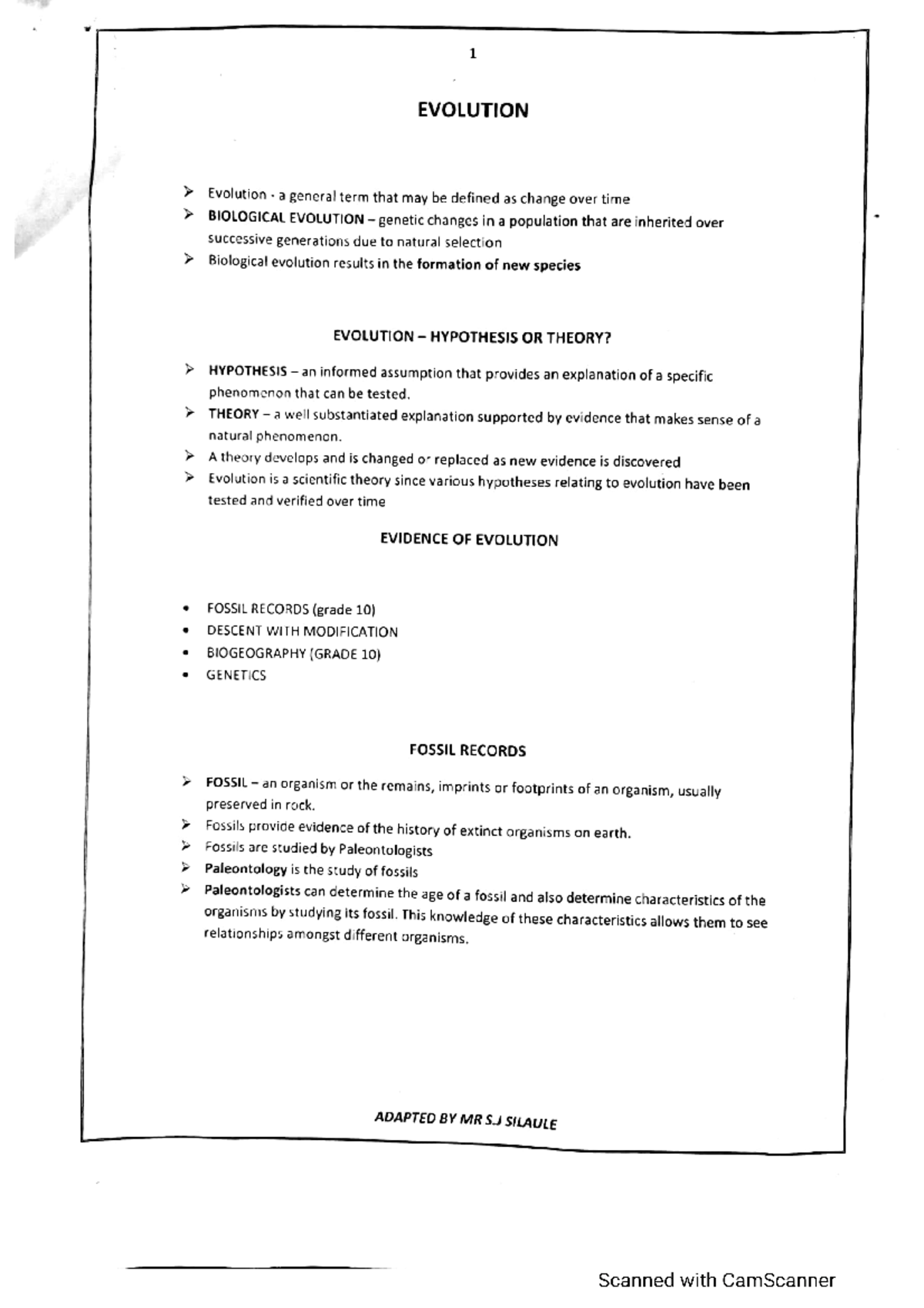 Evolution Notes - Informative information - Studocu