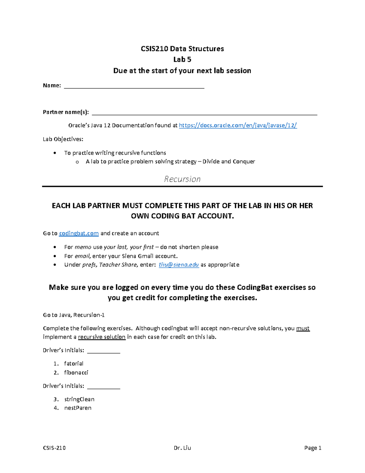 Csis210lab5f23 Lab 5 Materials Csis 210 Dr Liu Page 1 Csis210 Data Structures Lab 5 Due At