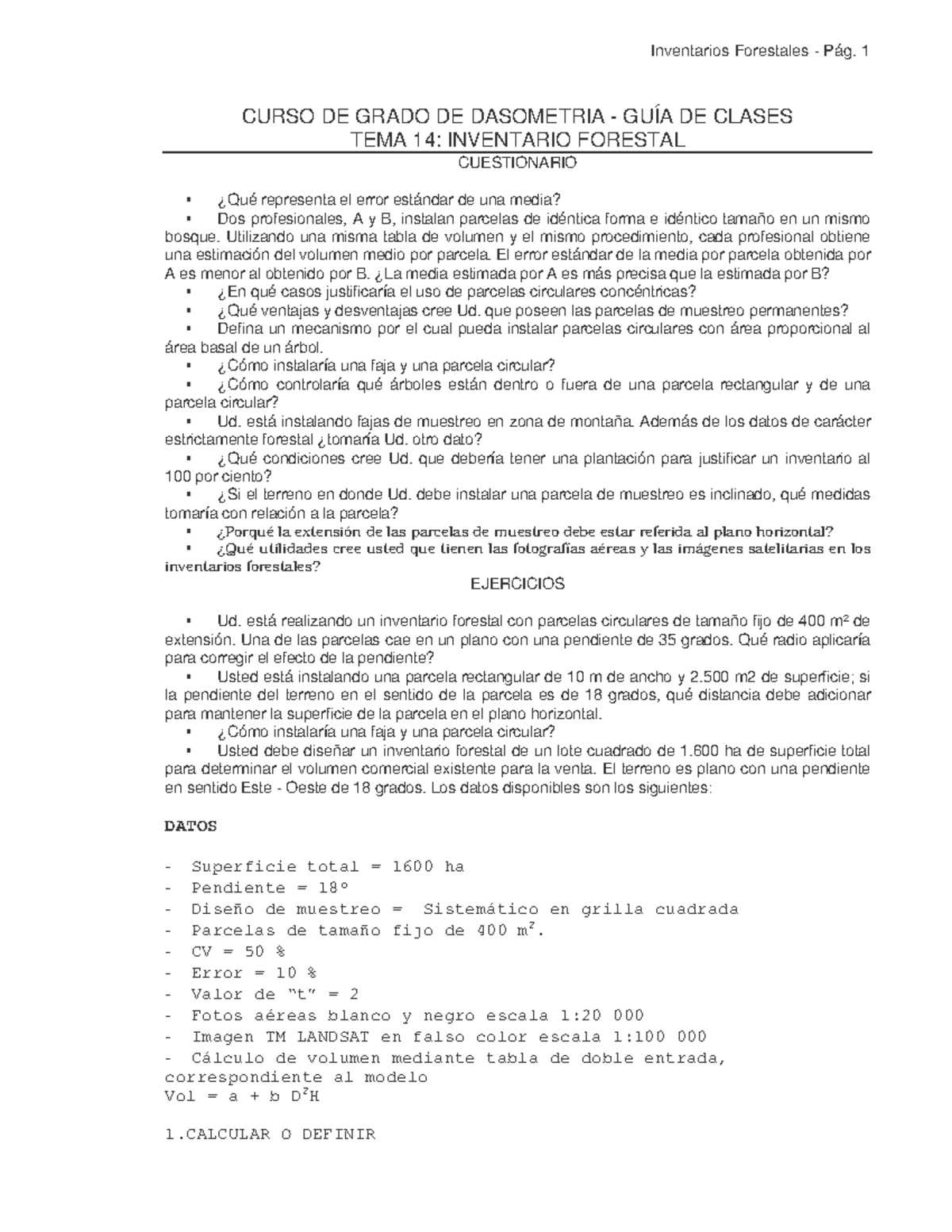 07 Dasometia e Inv - Inventarios Forestales - Pág. 1 CURSO DE GRADO DE ...