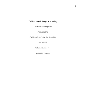 CADV 352 paper final - In class notes - Children Through the Eyes of ...