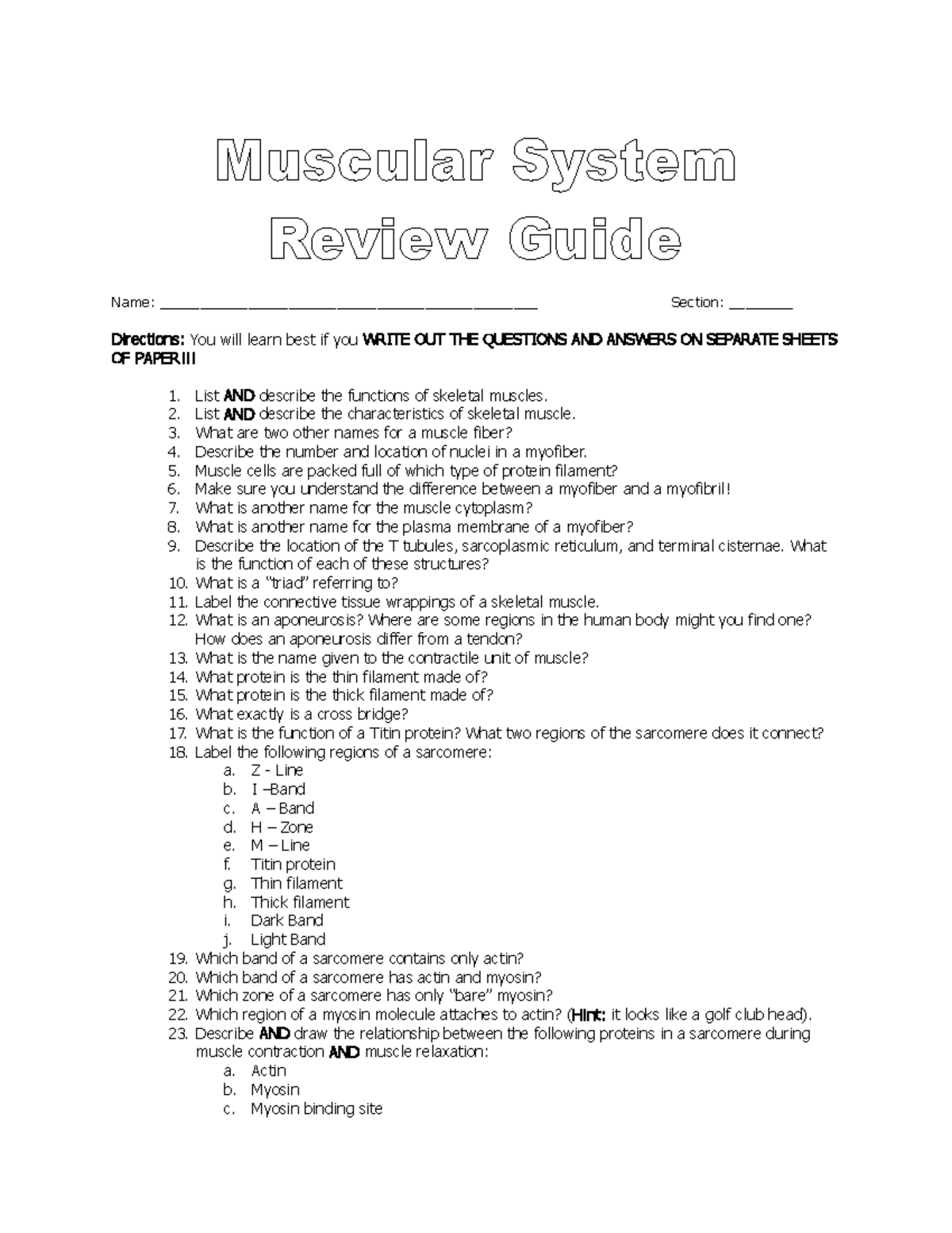 9 Muscular System Review Guide V2mw - Name