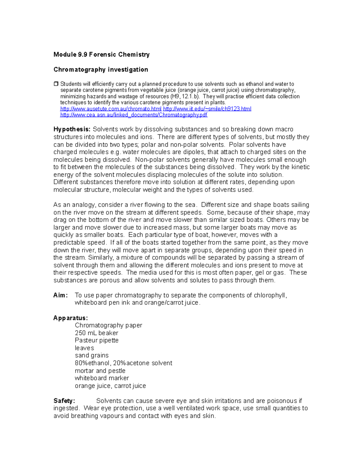 Chromatography prac - Forensic Chemistry Prac - Module 9 Forensic ...