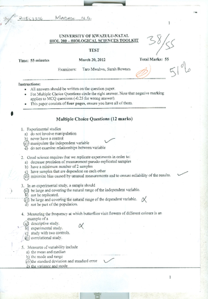 BIOL200 P1 Prac Test May2024 - UNIVERSITY OF KWAZULU-NATAL BIOL 200 ...