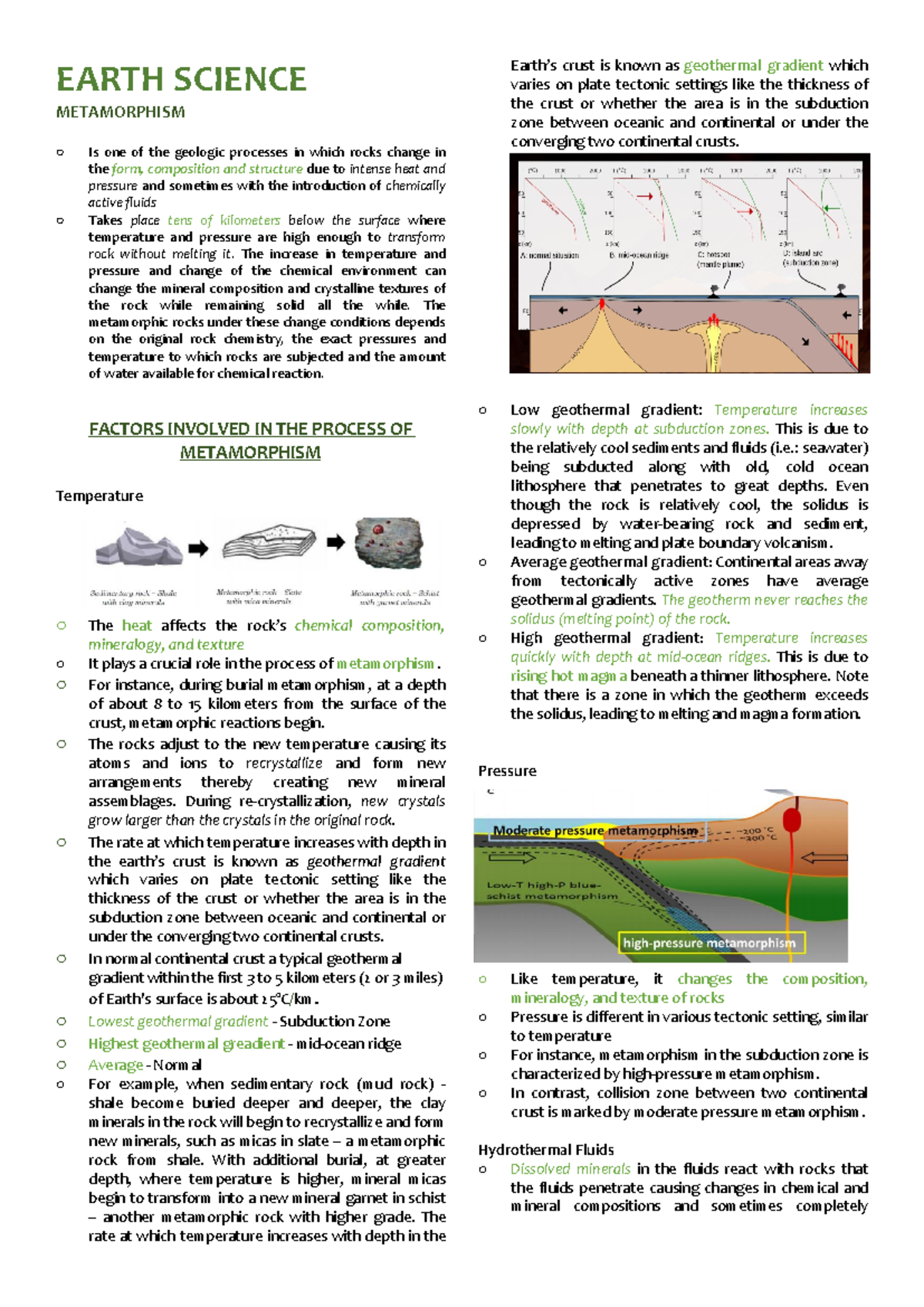 Metamorphism - EARTH SCIENCE METAMORPHISM Is one of the geologic ...