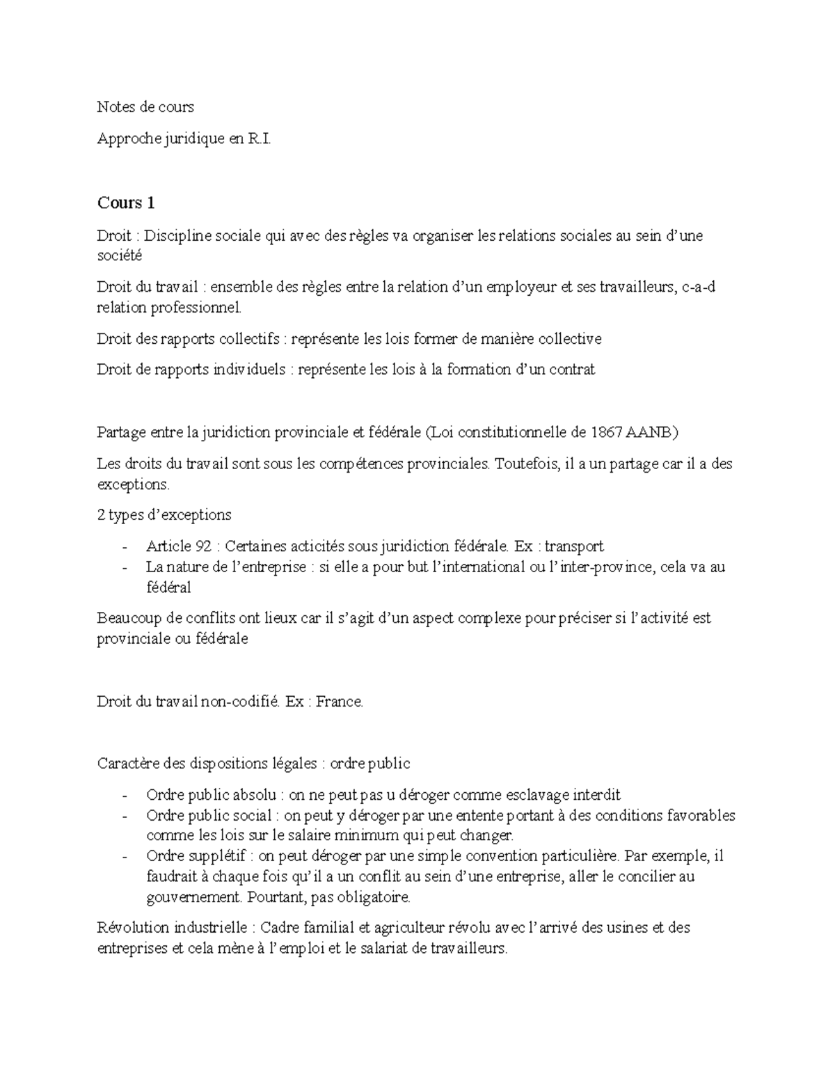 Notes de cours Approche juridique en RI - Cours 1 Droit : Discipline ...