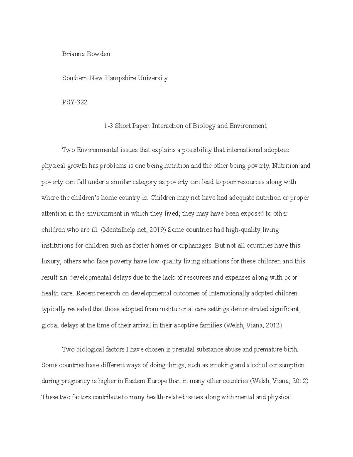 1-3 Short paper PSY 322 - Brianna Bowden Southern New Hampshire ...