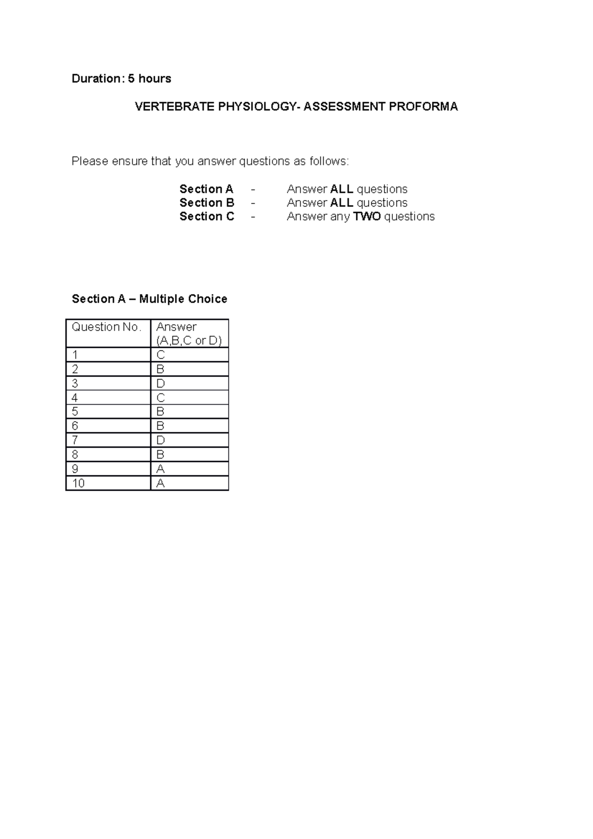 Vertebrate Assessment Proforma - Studocu