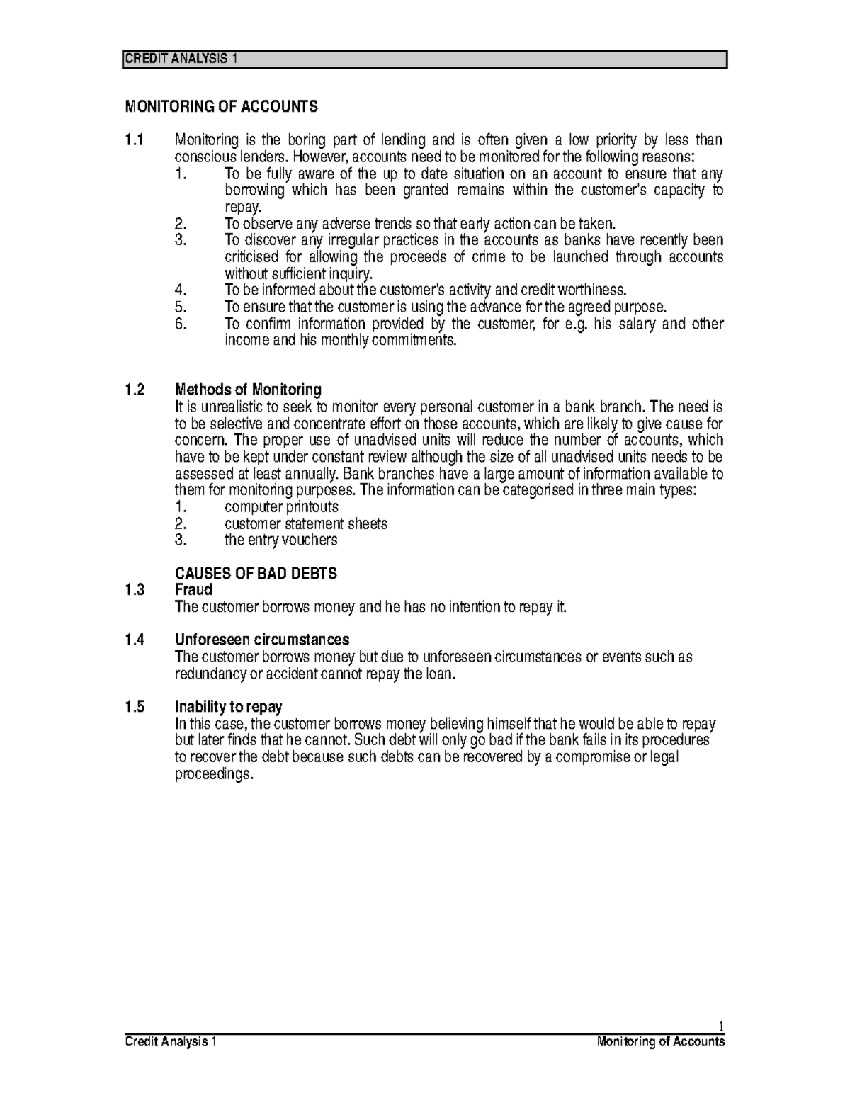 Monitoring of accounts - Financial markets and Institutions - Studocu