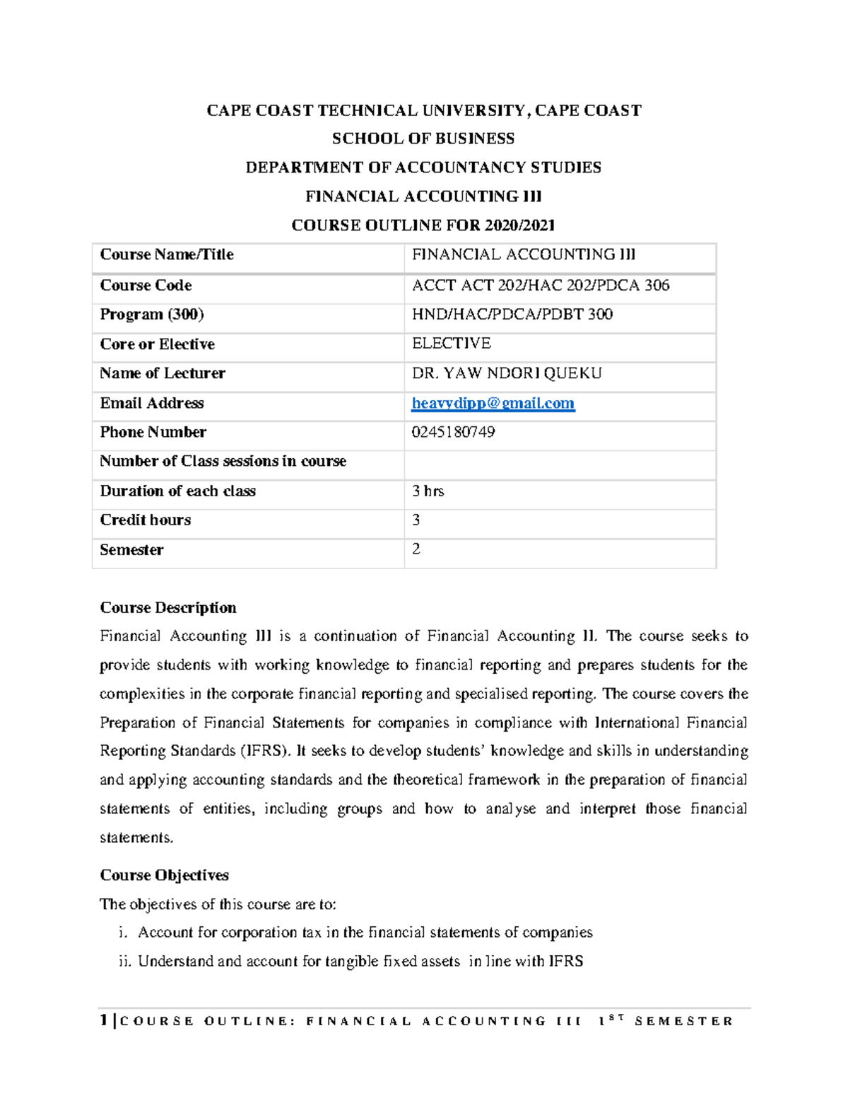 Financial Accounting III Couse Outline-rev - CAPE COAST TECHNICAL ...