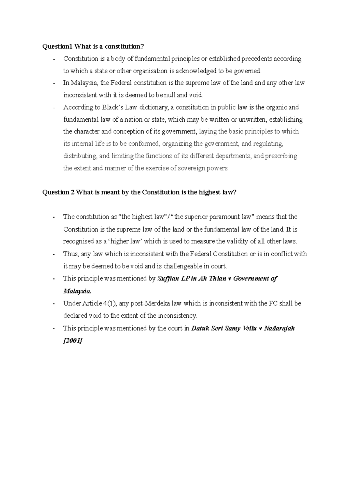 Constitutional law - Question1 What is a constitution? - Constitution ...