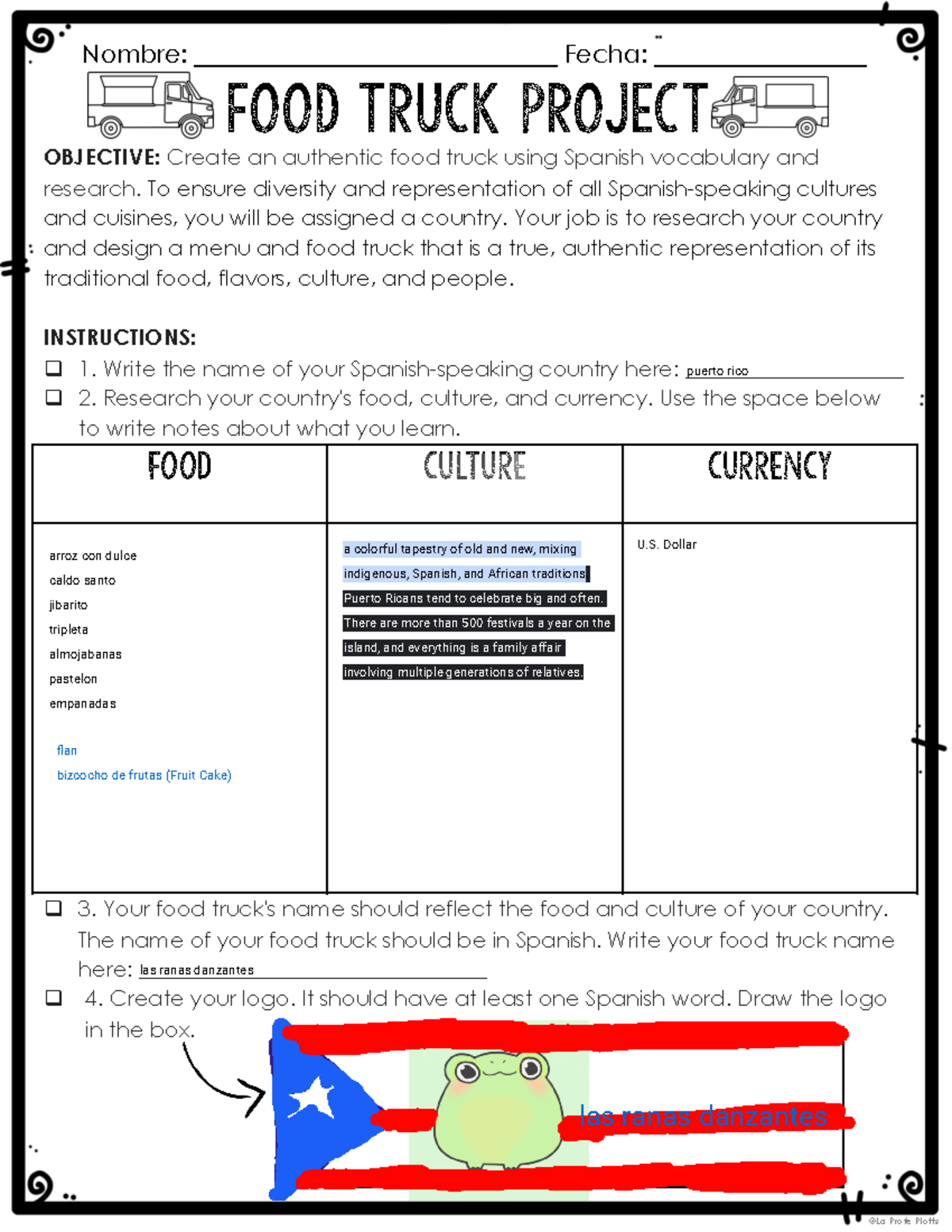 Food Truck Projectfor Spanish Class Spanishand Englishw Templates-1 ...