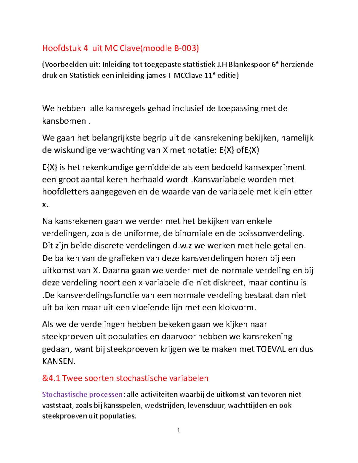 Comp B stat1 les 4 uit Mv clave - Hoofdstuk 4 uit MC Clave(moodle B-003 ...