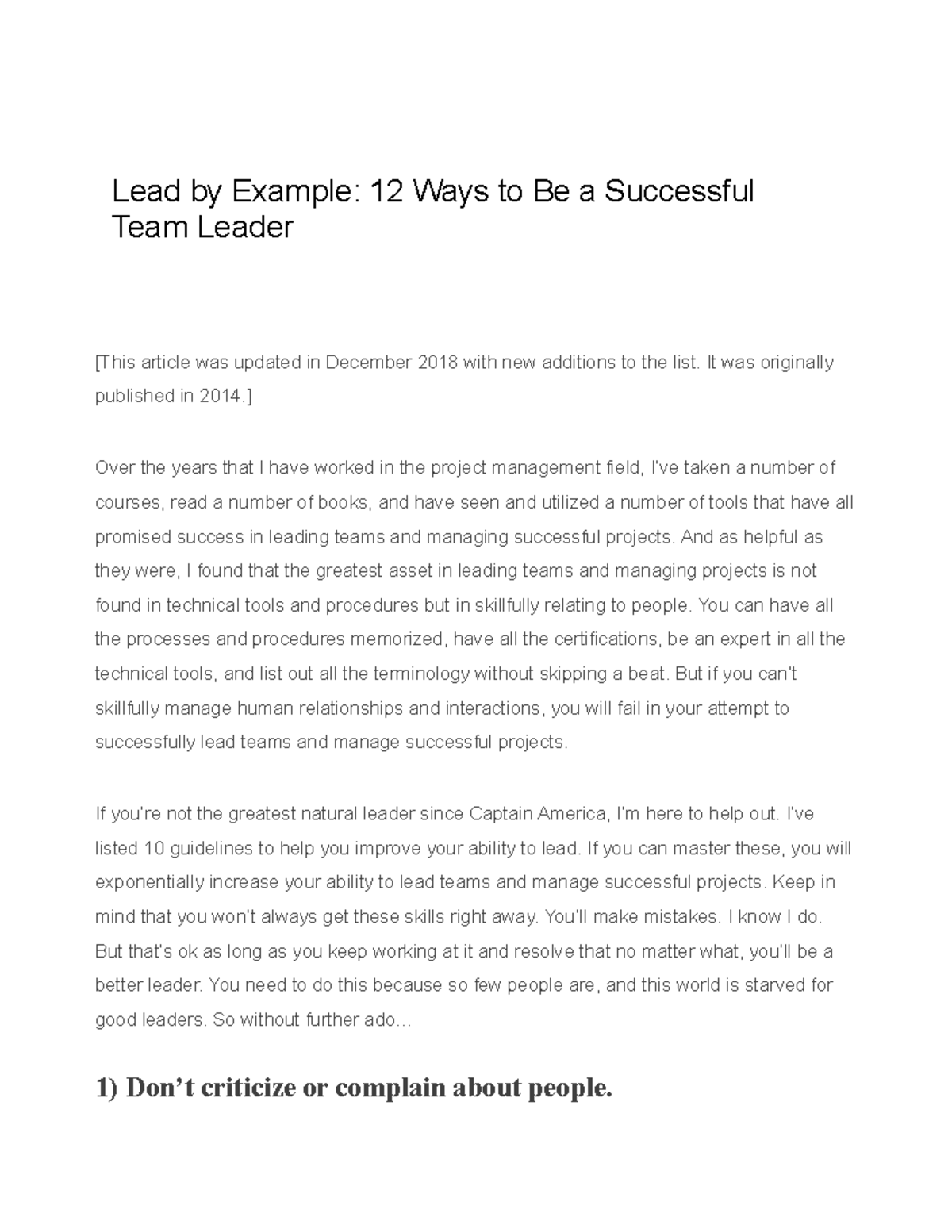 Lead by Example 12 Ways to Be a Successful Team Leader - It was ...