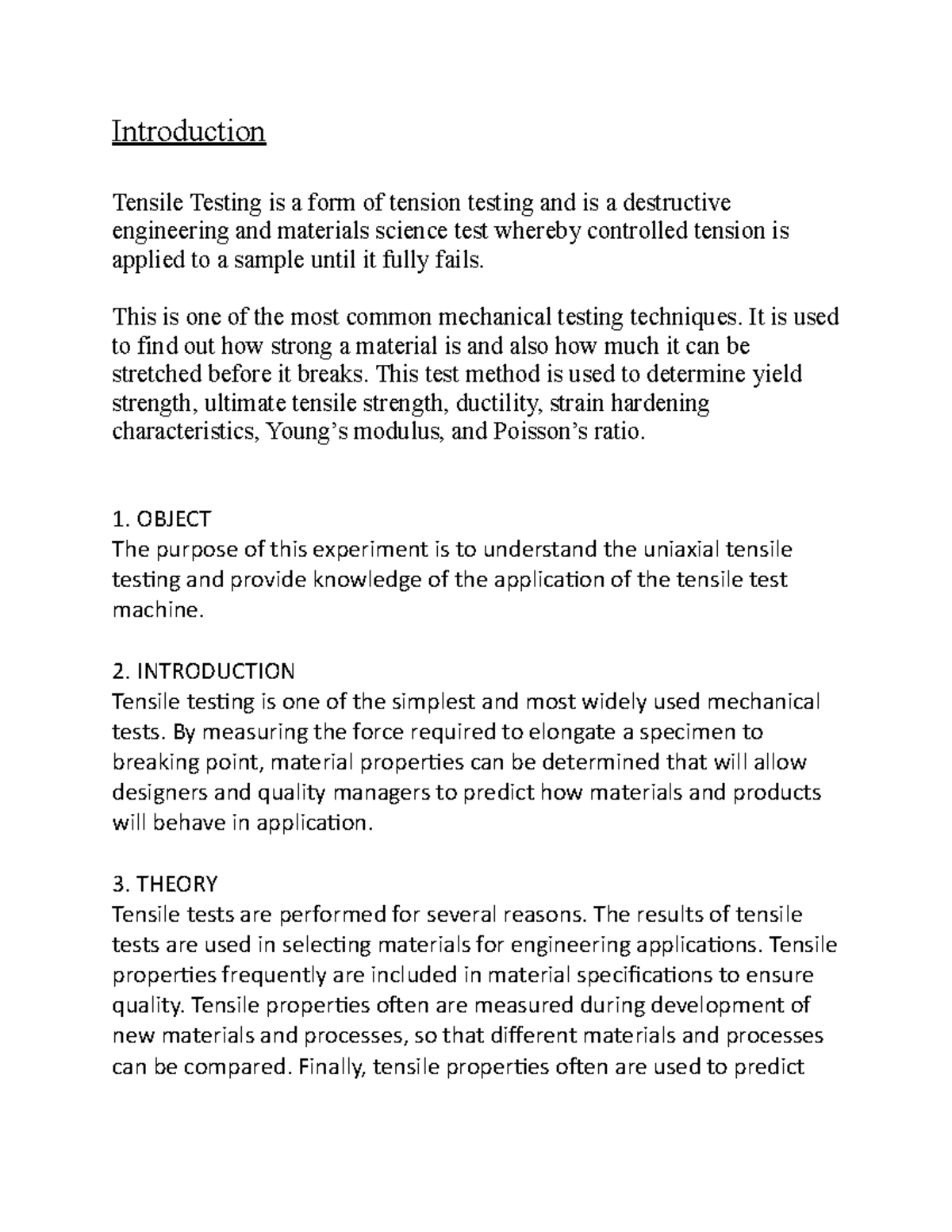 Tensile Test Notes 1 - Introduction Tensile Testing is a form of ...