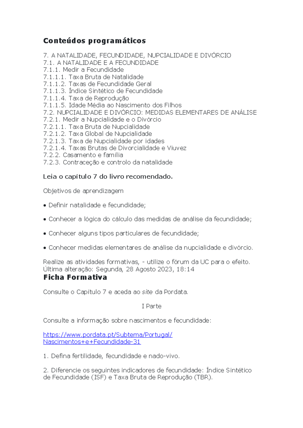 Conteúdos programáticos Ficha Formativa - Conteúdos programáticos 7. A ...