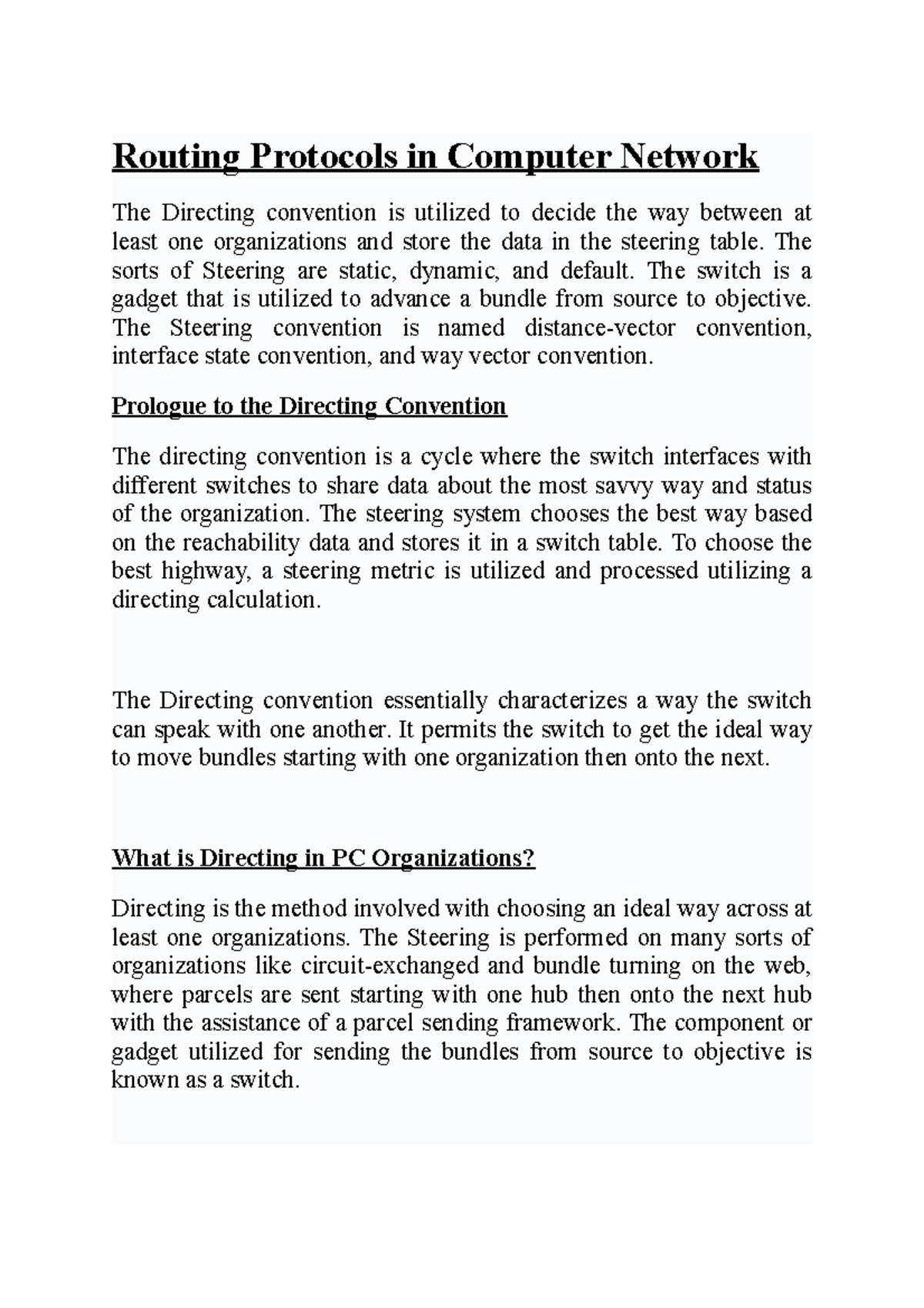 Routing Protocols In Computer Network The Sorts Of Steering Are