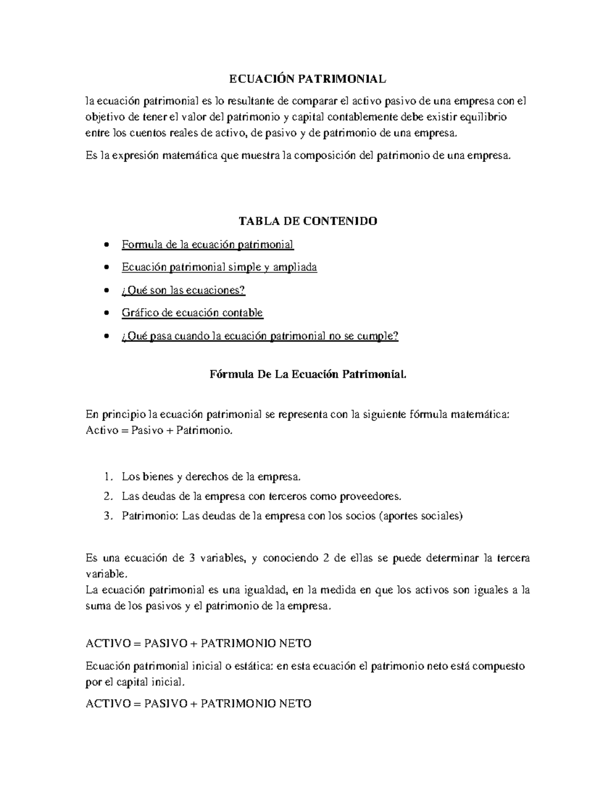 Contabilidad Ecuación Patrimonial - ECUACIÓN PATRIMONIAL la ecuación ...