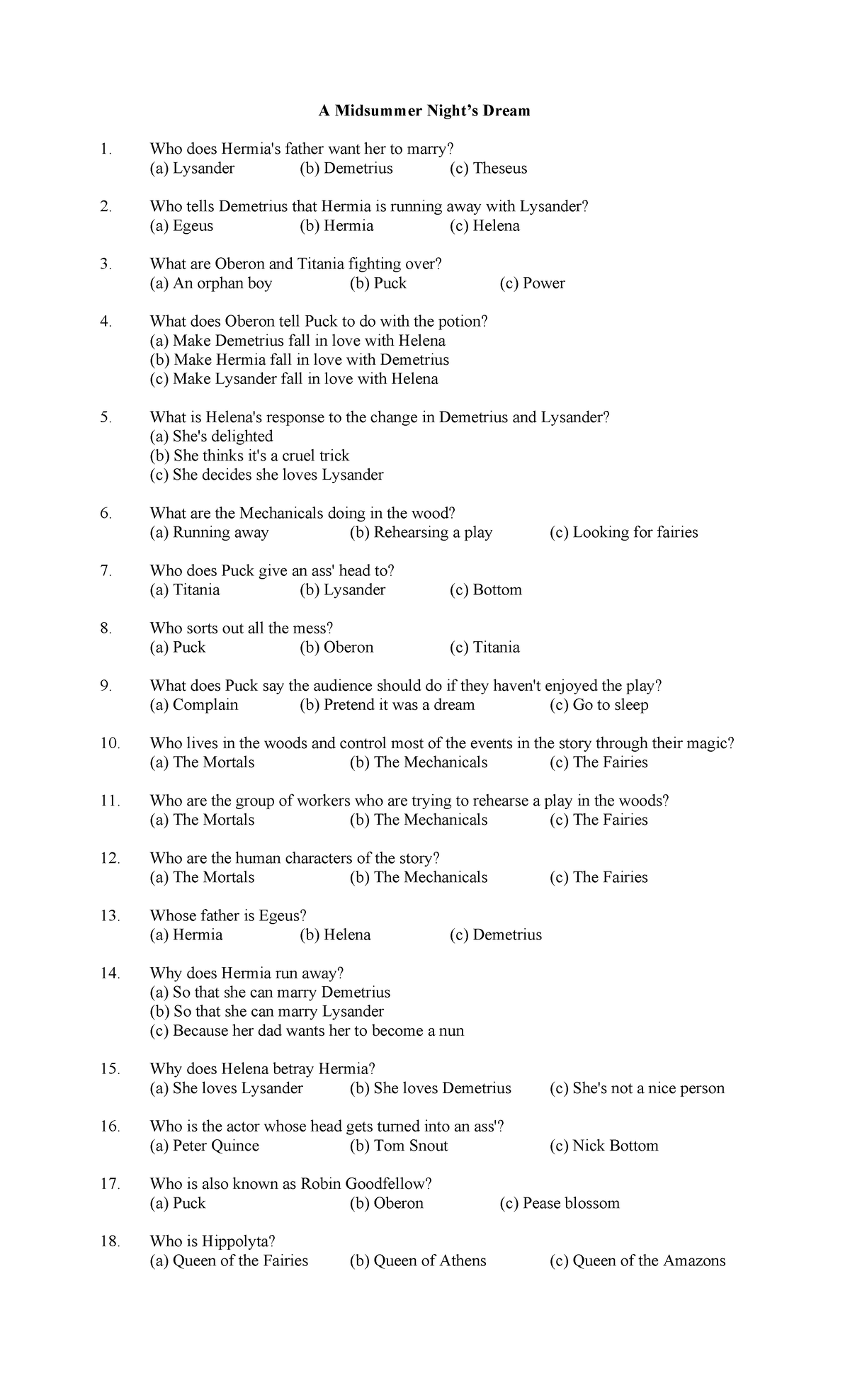 A Midsummer Night MC (27) - A Midsummer Night’s Dream Who does Hermia's ...