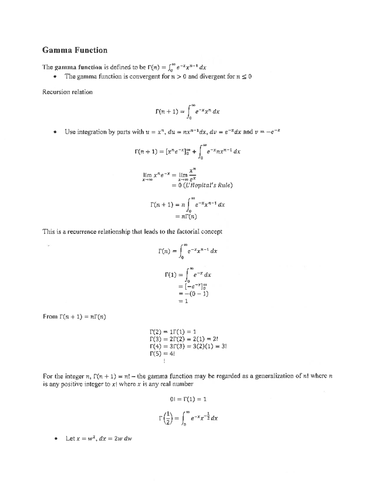 Gamma Function - Notes - Math 523 - Studocu