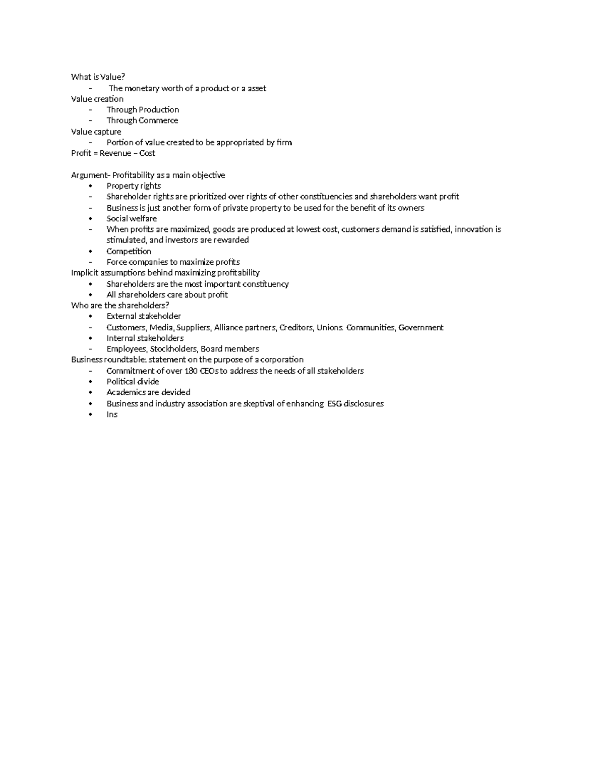 Financial Strategy Note 1Value - What is Value? - The monetary worth of ...