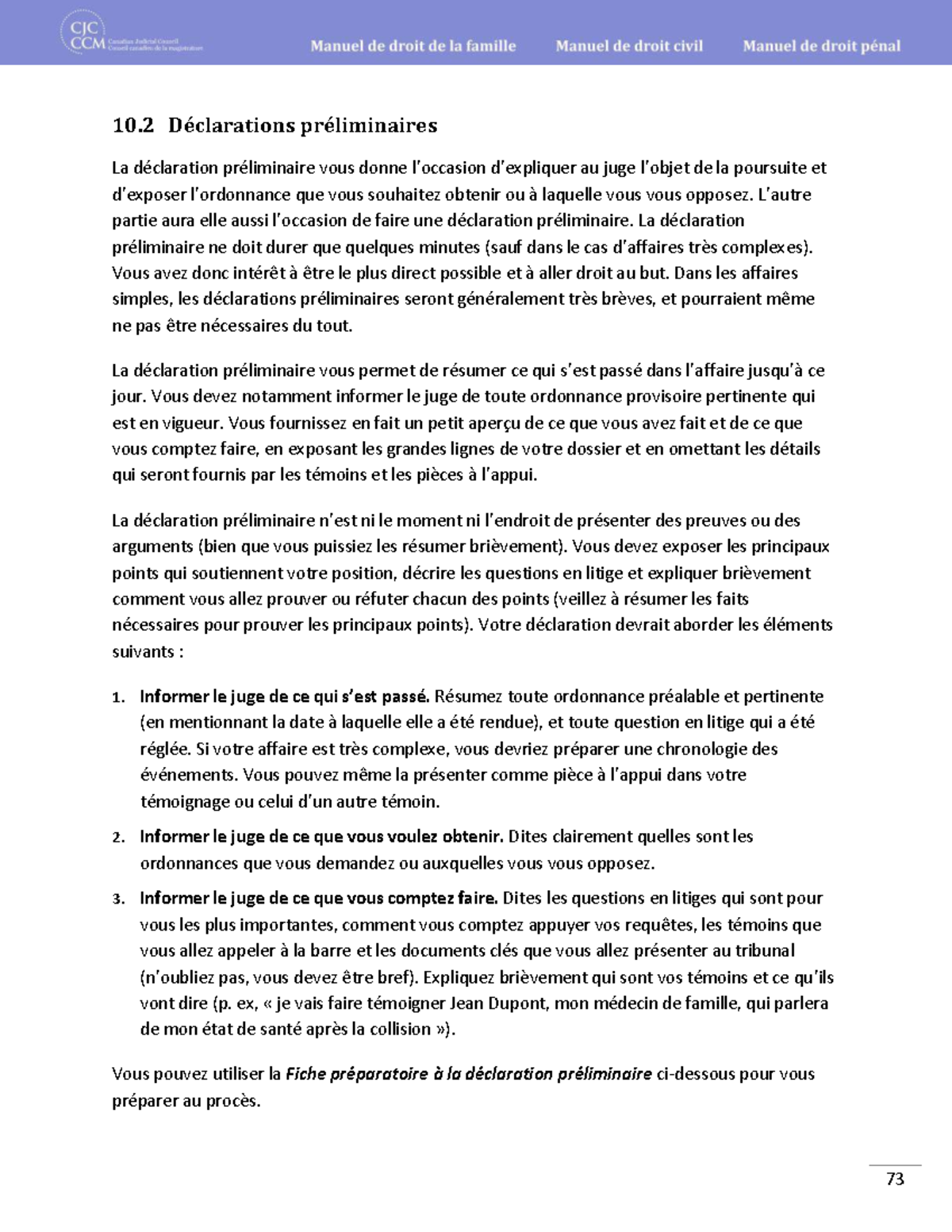Droit cevil 6 - Cours - 10 Déclarations préliminaires La déclaration ...