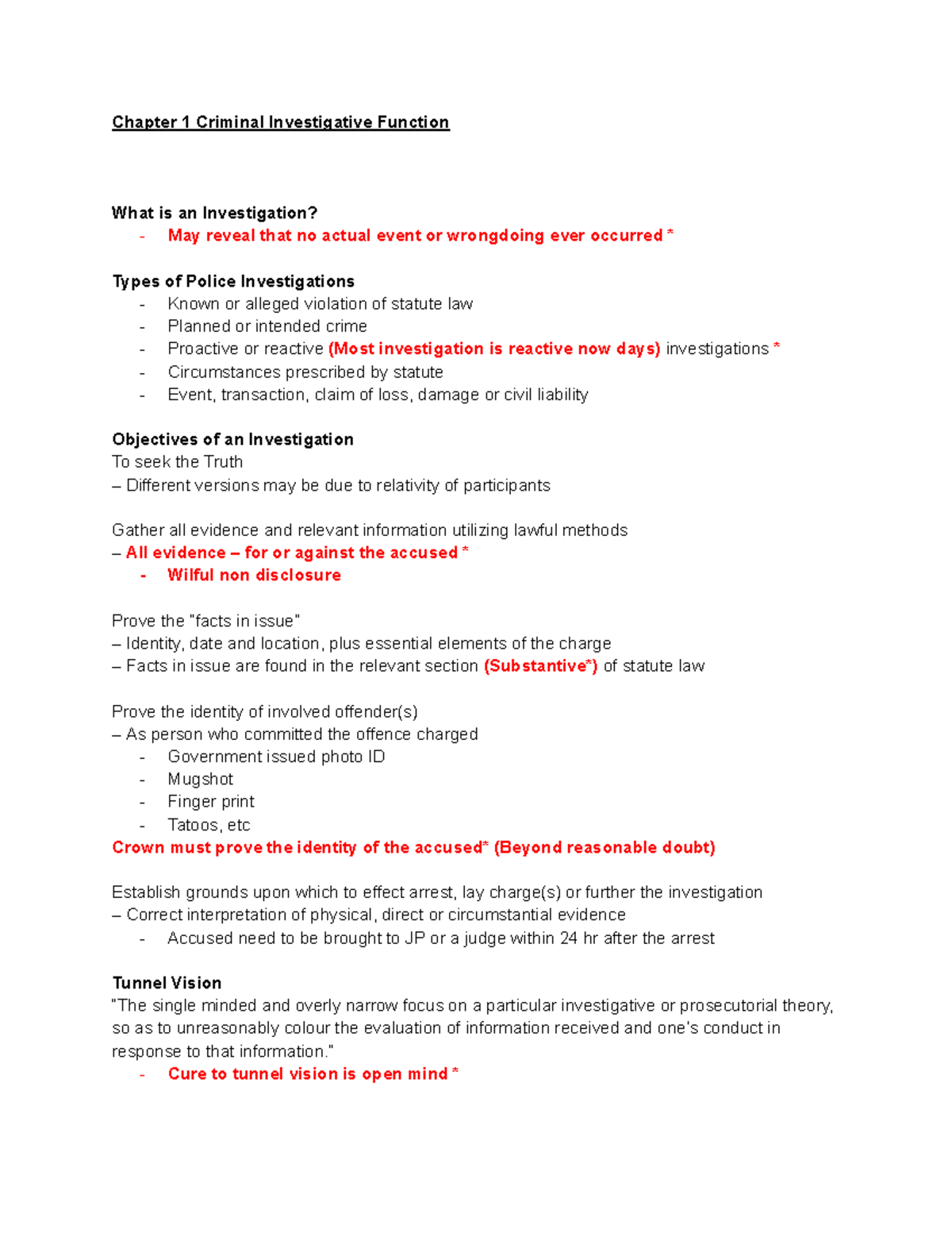 Evidence exam review - Chapter 1 Criminal Investigative Function What ...