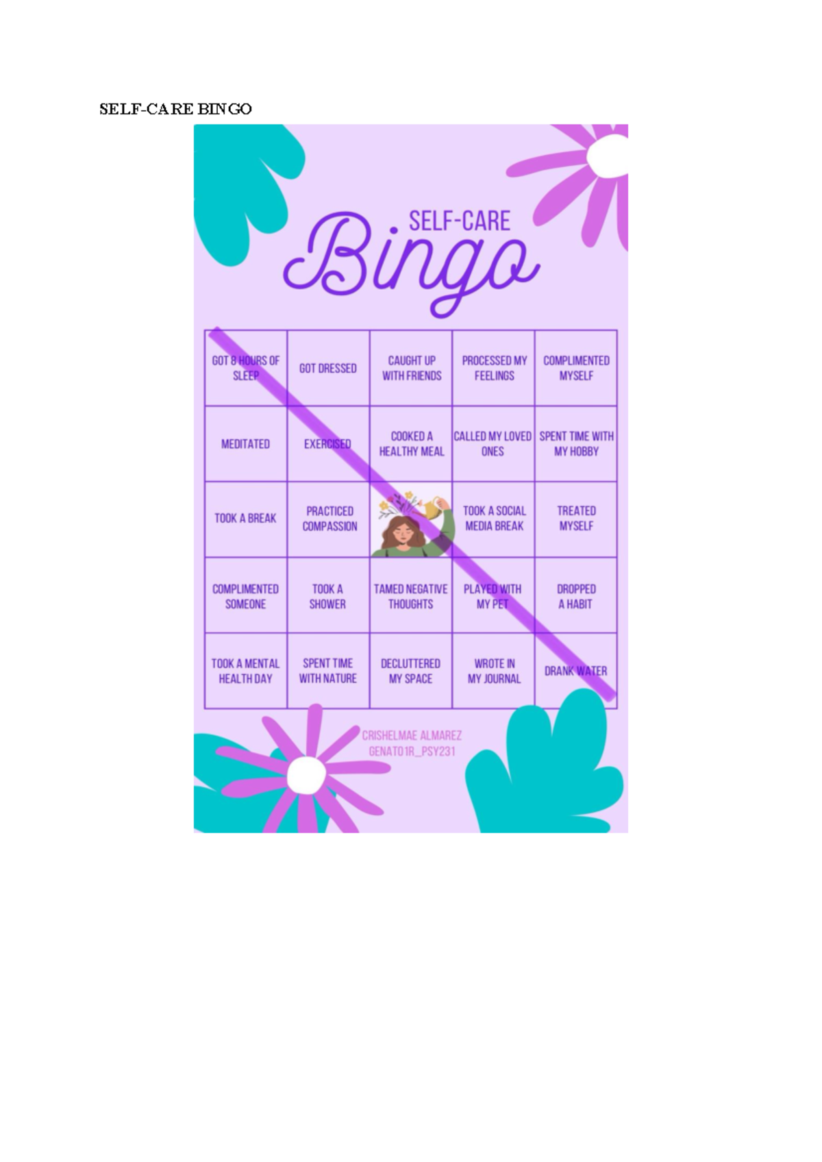 Selff CARE Bingo - BS Psychology - SELF-CARE BINGO SELF-CARE COLLAGE ...