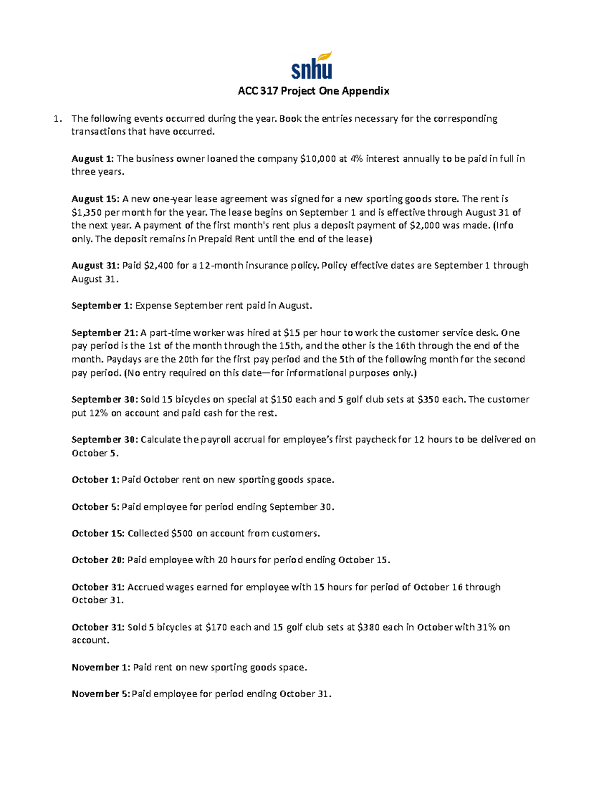 ACC 317 Project One Appendix - ACC 317 Project One Appendix The ...