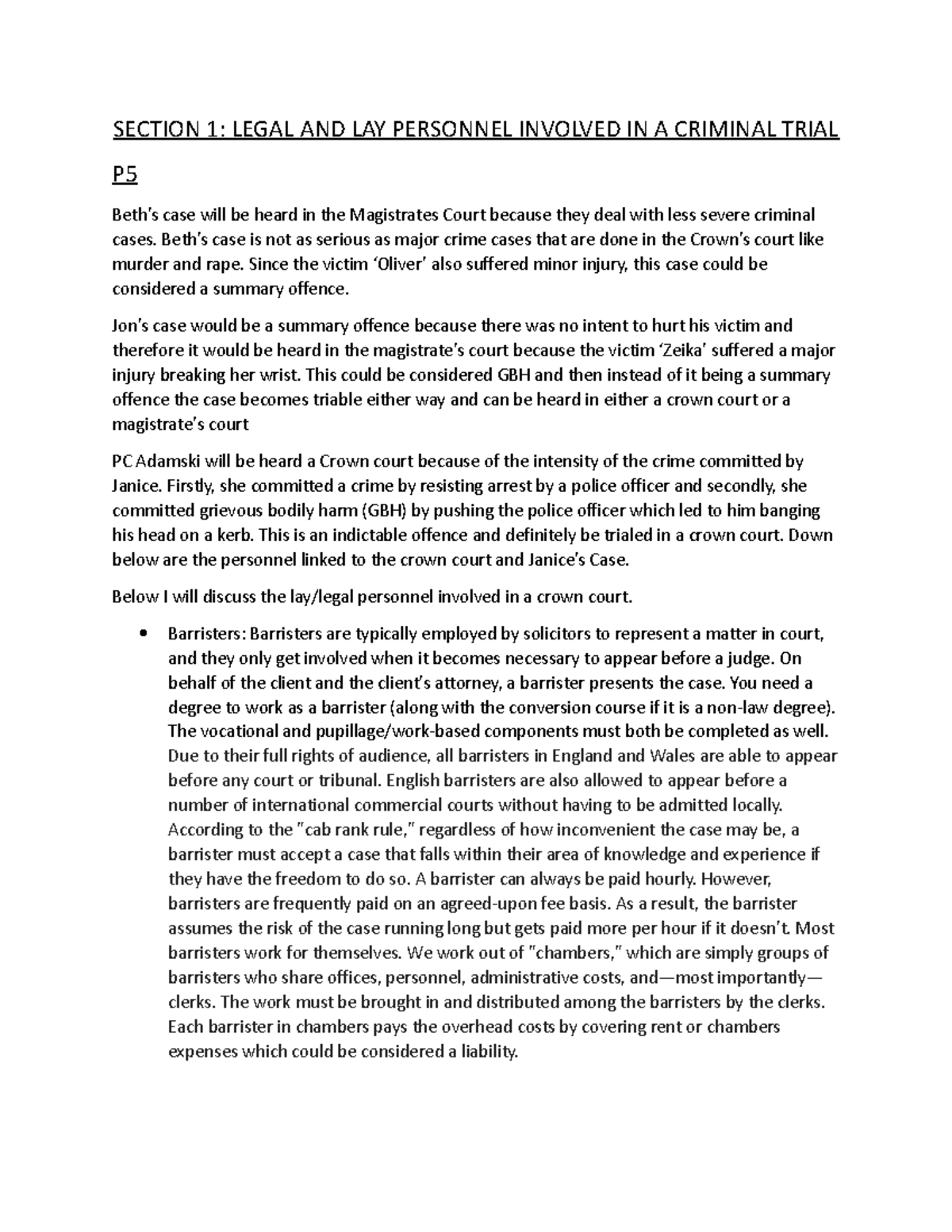 Law Asingment - Law help work - SECTION 1: LEGAL AND LAY PERSONNEL ...