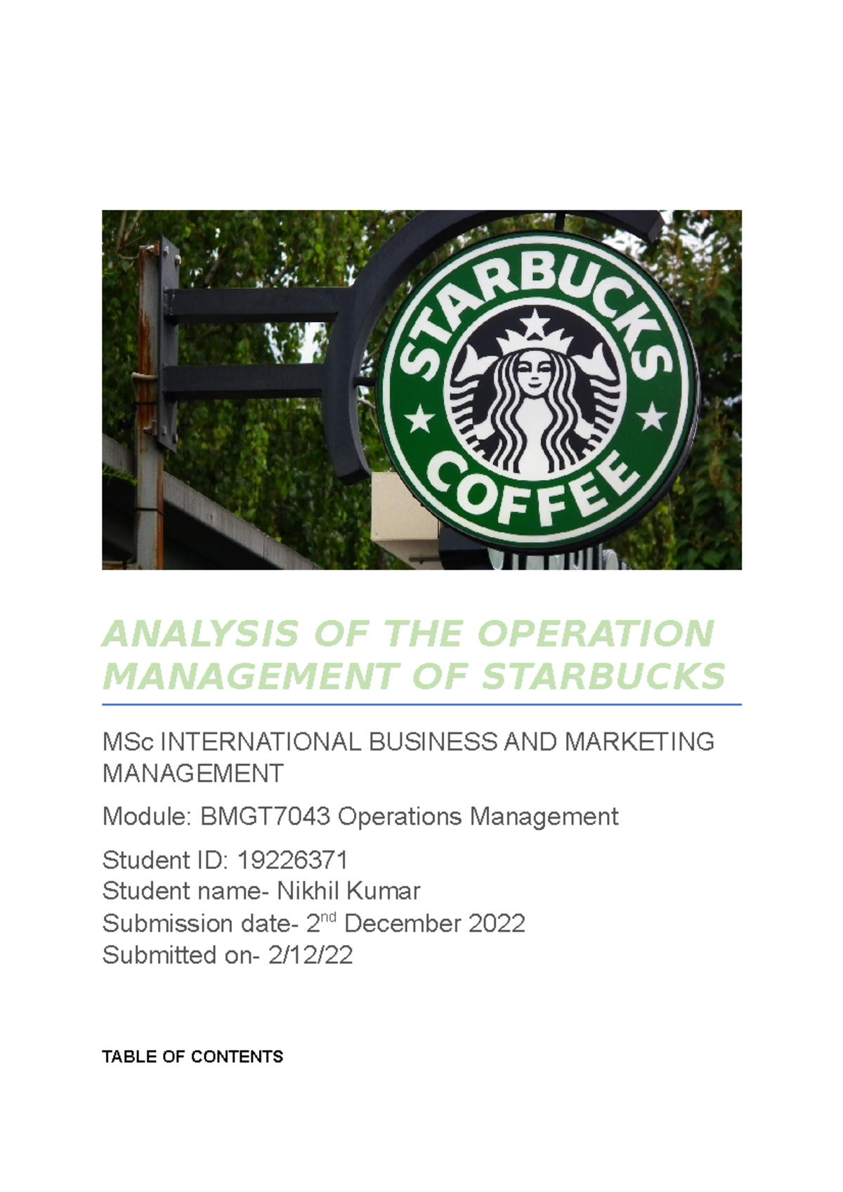 Operations Managment - ANALYSIS OF THE OPERATION MANAGEMENT OF ...