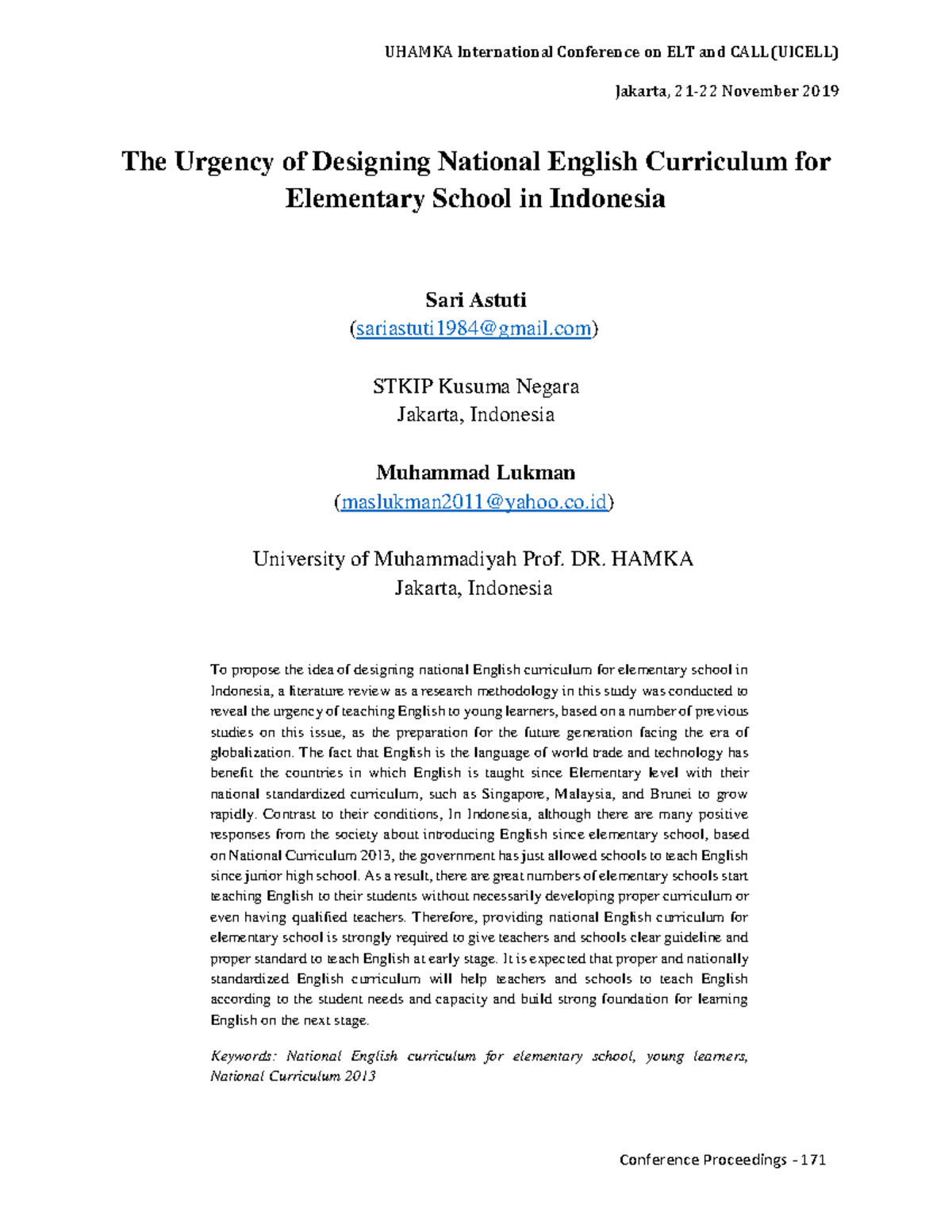 The Urgency Of Designing National English Curriculum For Elementary