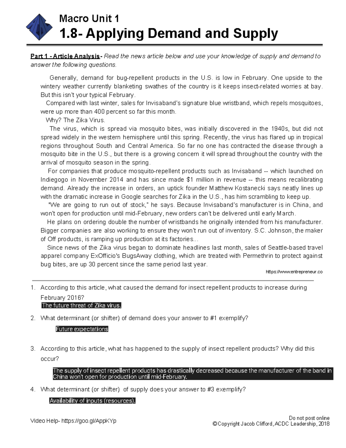 1.8 Macro WS - Macro Unit 1 1- Applying Demand and Supply Part 1 ...