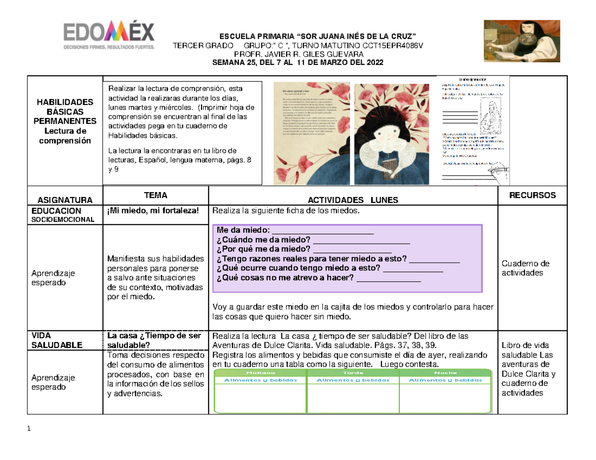 Actividades Semana 25 Tercer Grado C, Profr. Javier R. Giles TM ...