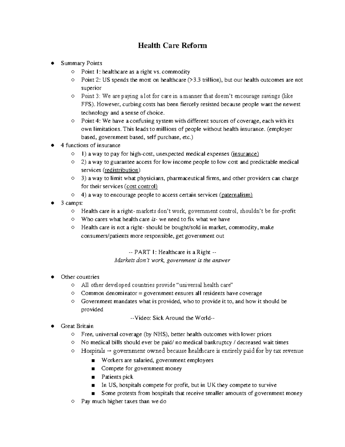Finals review - Second half of course - Health Care Reform Summary ...