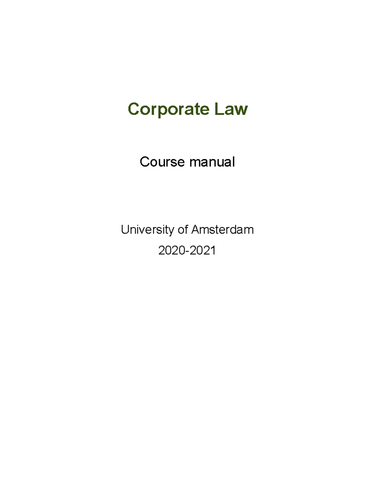 20/21 Corporate Law Syllabus - Corporate Law Course manual University ...