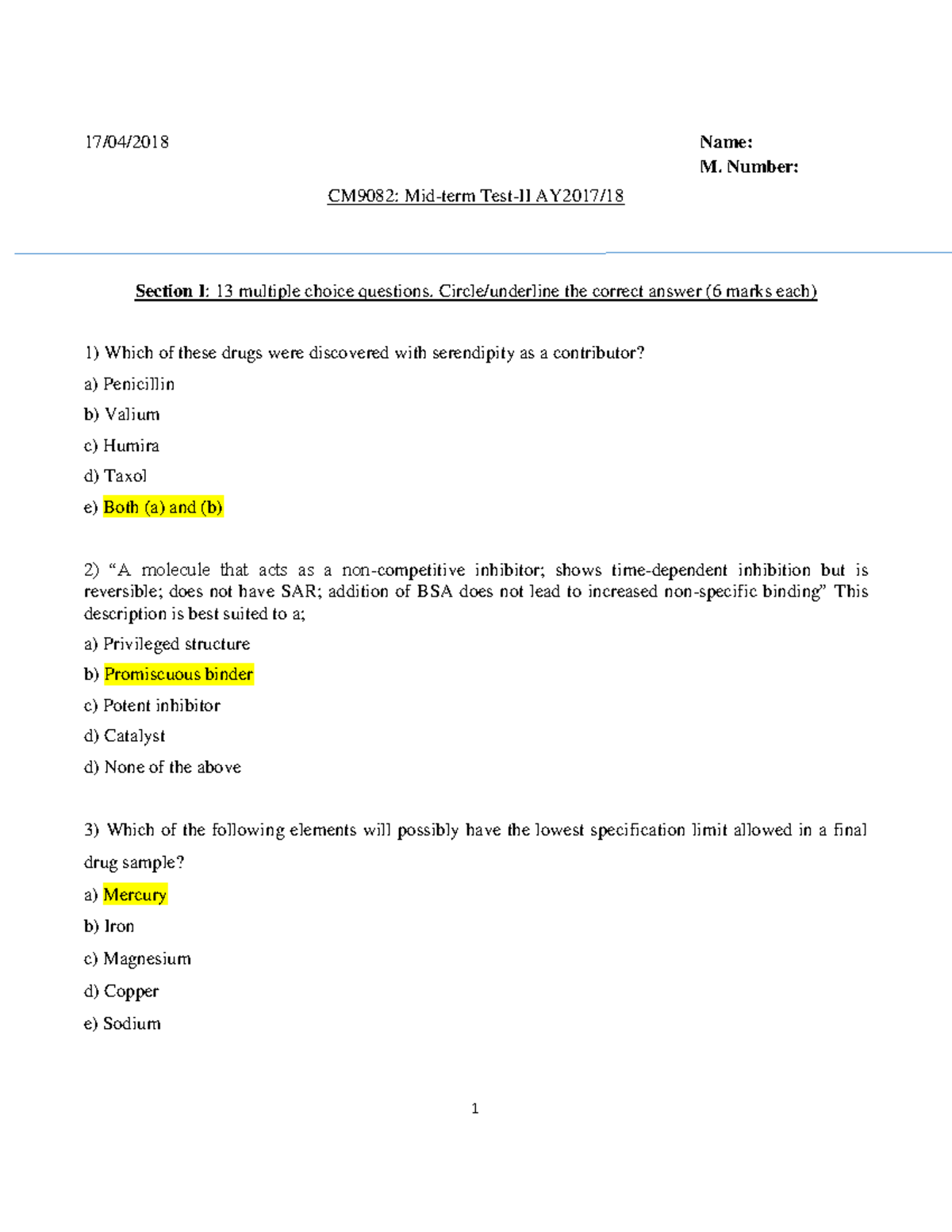 Exam 2018, questions and answers - Warning: TT: undefined function: 22 17 /04/2018 Name: M ...